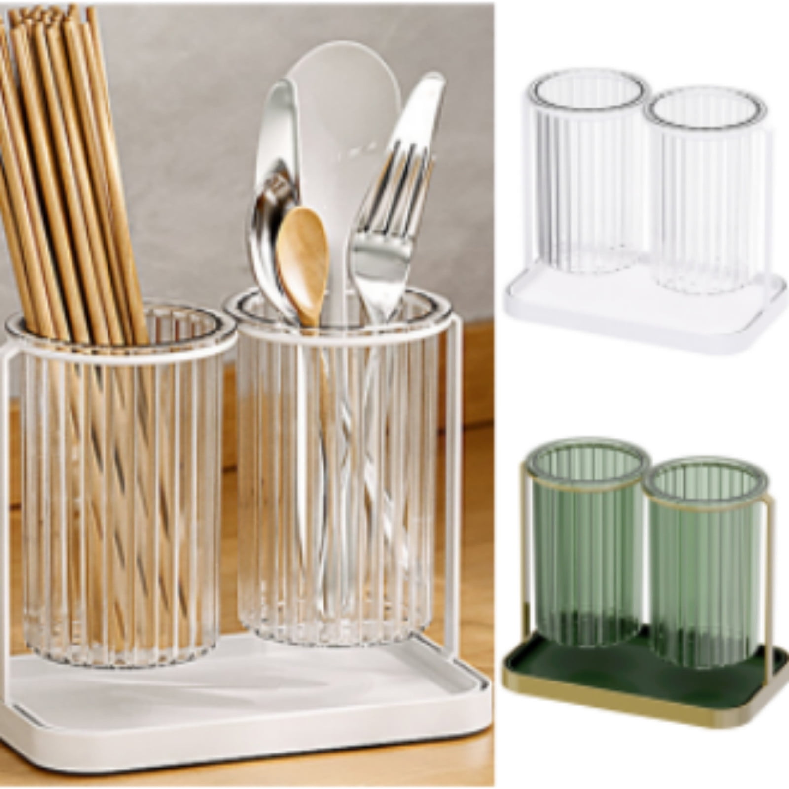 Cutlery Organizer with Drainable Storage Box, Plastic Duplex Design for ...