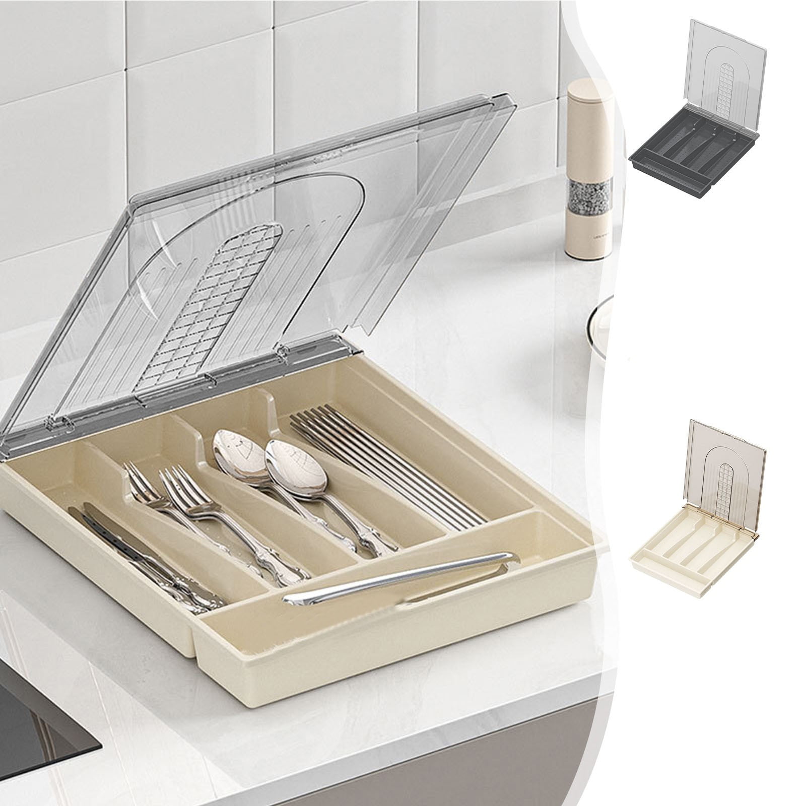 Cutlery Organizer Tray, Lid-Protected Storage, Compartmentalized Design ...
