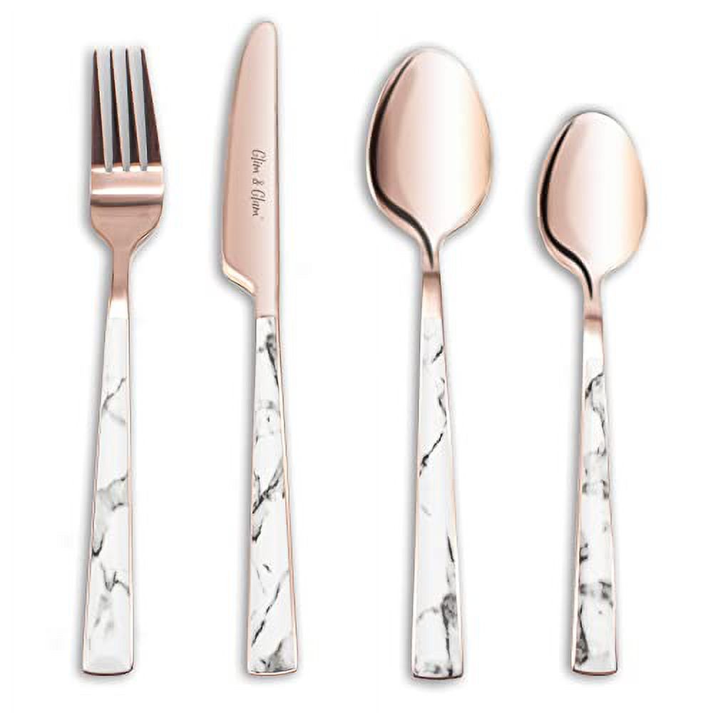 Cutlery Set Marble Effect Plastic Handle Rose Gold 16pc - Walmart.com