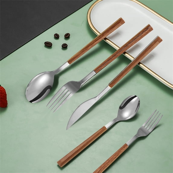 Cutlery Set Stainless Steel - Wood Grain Handle, Rust-Resistant ...