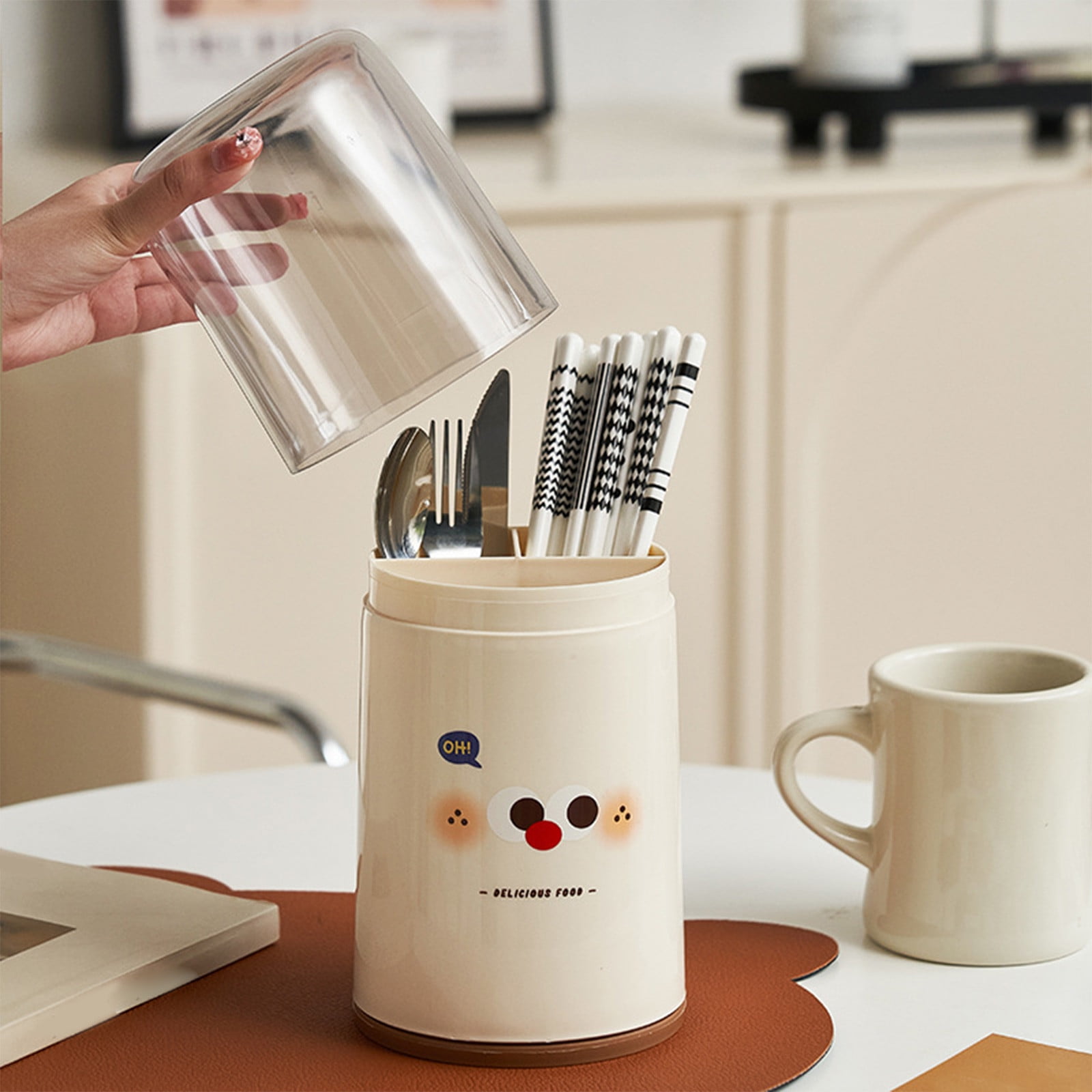 Cutlery Storage Box with Lid Cutlery Storage Tube Plastic Flatware ...