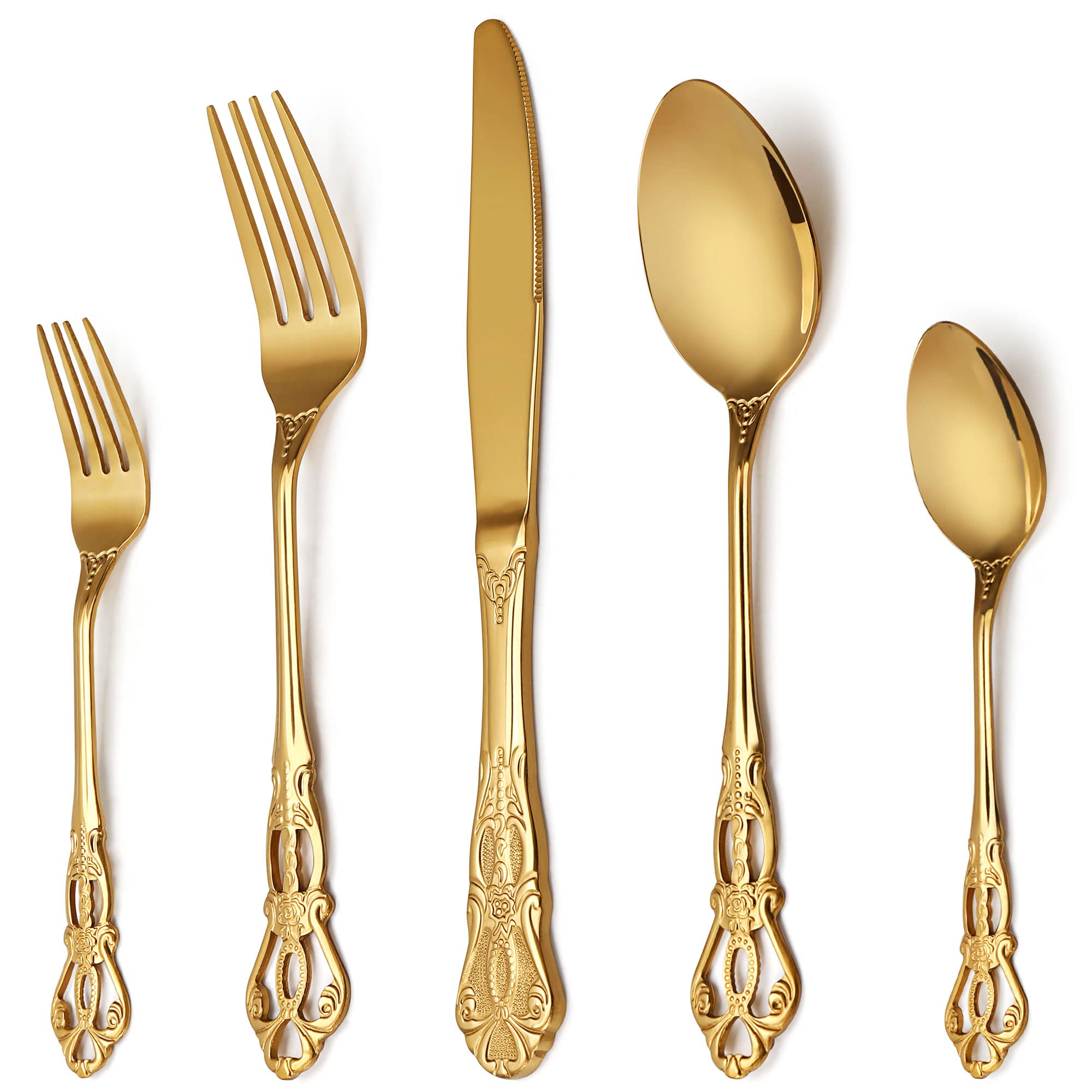 Cutlery set, 20-piece gold color cutlery set for 4 people made of ...