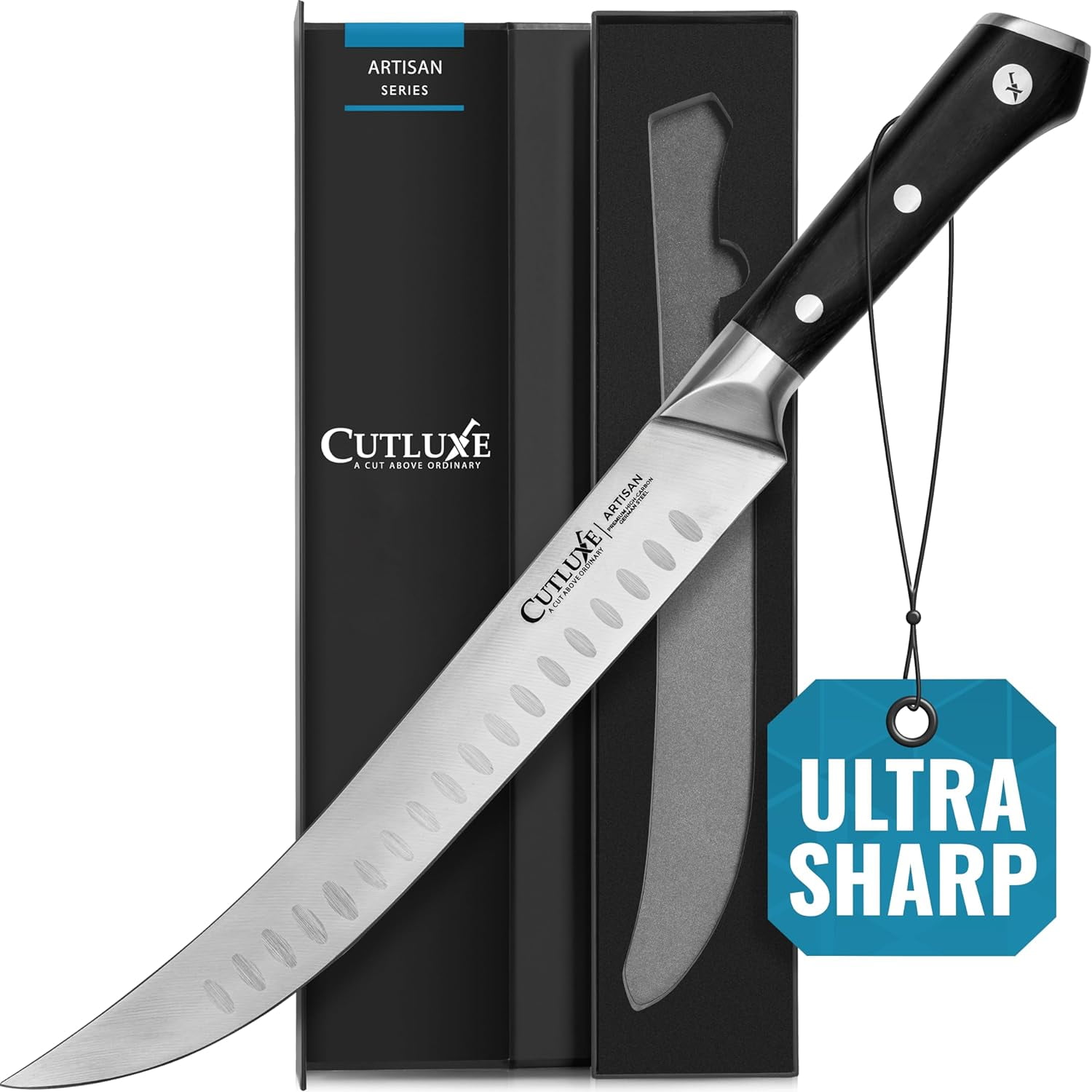 Cutluxe Butcher Knife – 10″ Cimeter Breaking Knife, Razor Sharp Forged High Carbon German Steel ...