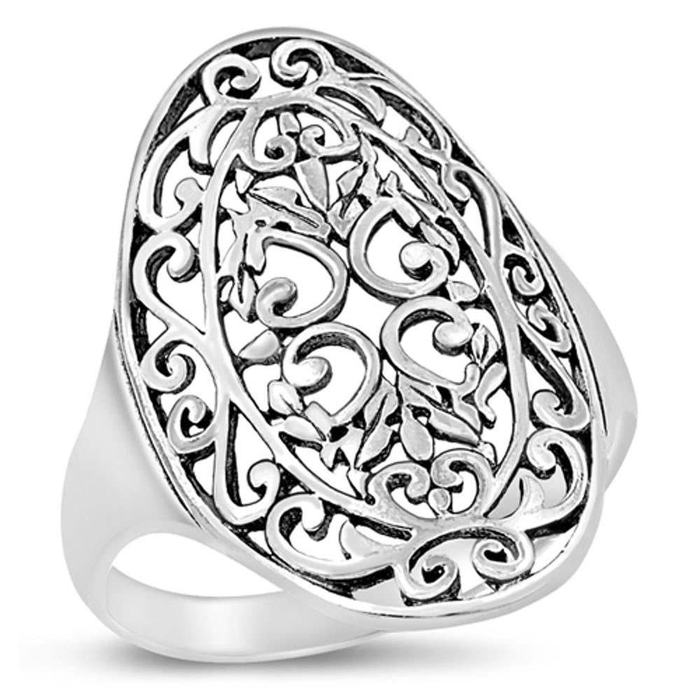Cutout Filigree Design Ring .925 Sterling Silver Band Jewelry Female ...