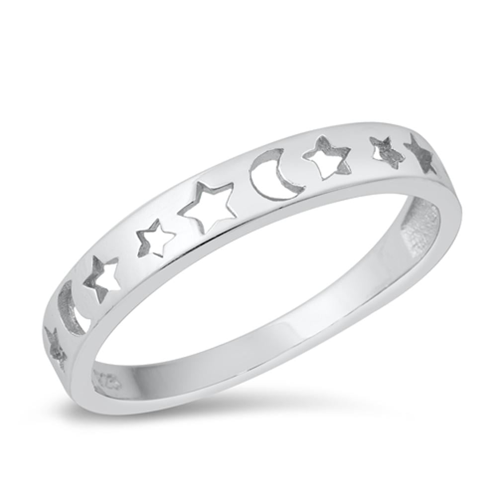 Cutout Star Moon Night Ring .925 Sterling Silver Band Jewelry Female ...