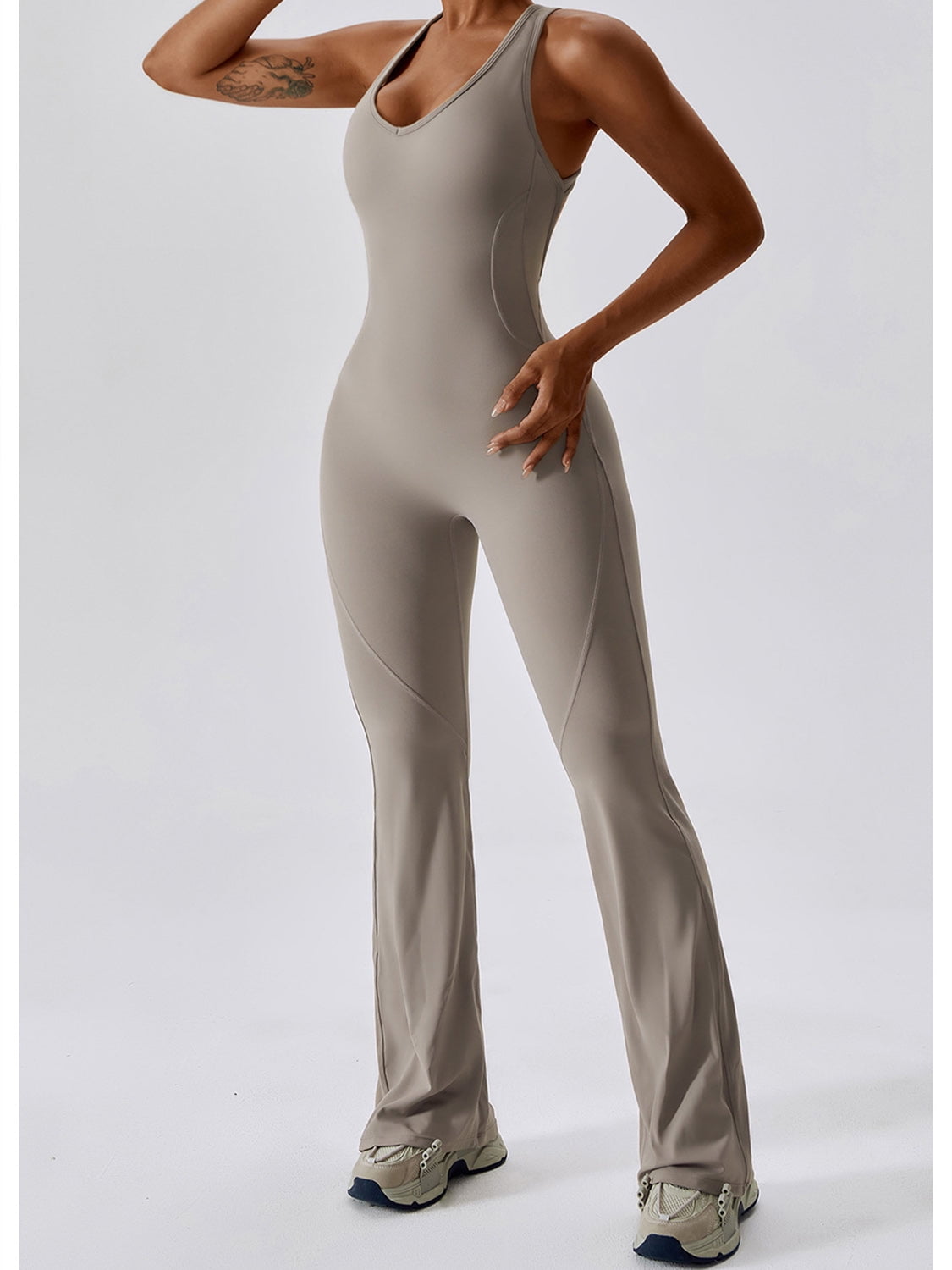 Cutout Wide Strap Bootcut Active Jumpsuit - Walmart.com
