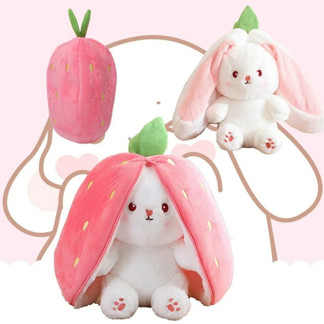 Cutte Strawberry Rabbit Plush Toys,Soft Cartoon Bunny Pillow Stuff ...