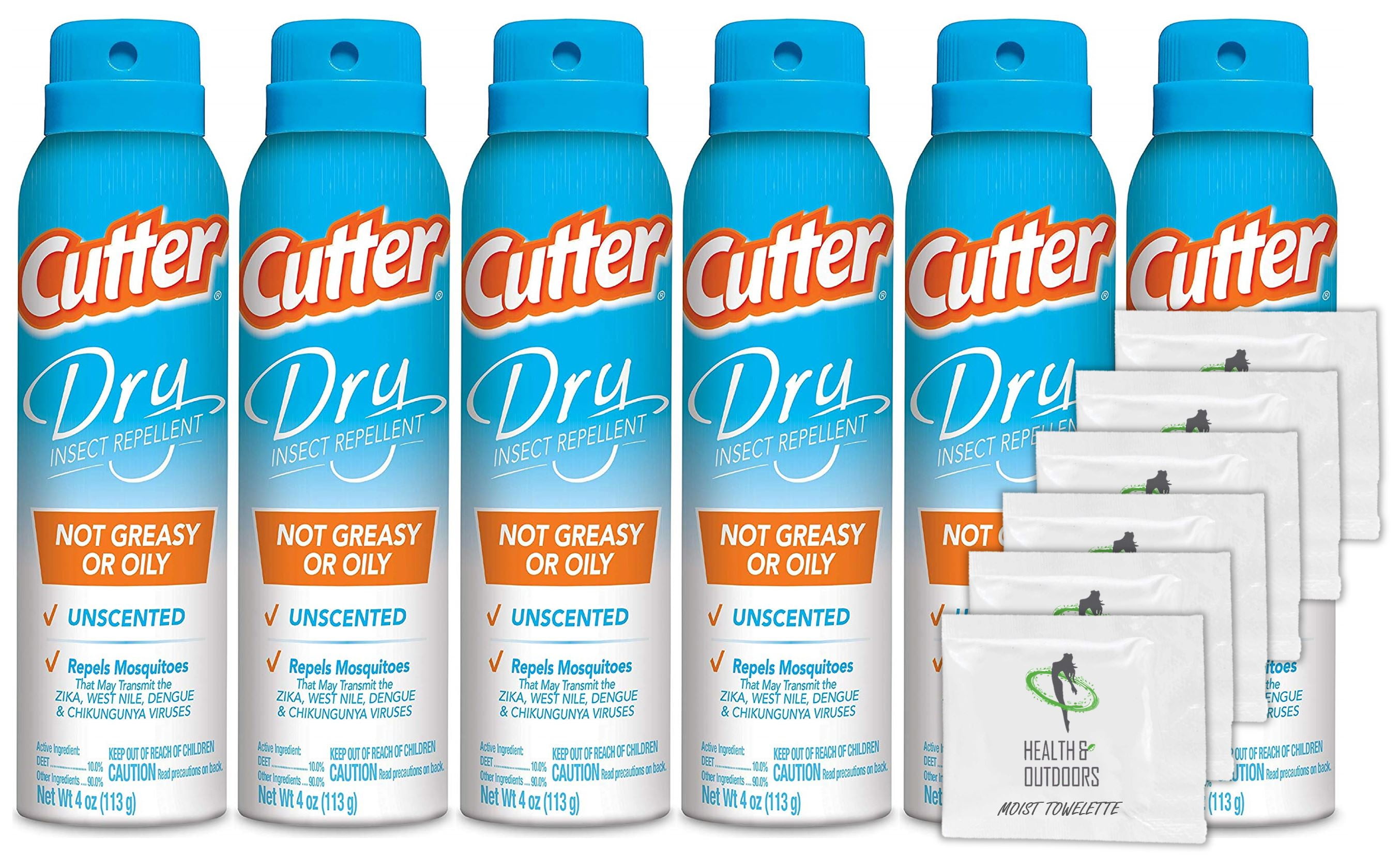 Cutter Dry Insect Repellent, Aerosol, 4-ounce, 6 pack W/ 6 BONUS Moist ...