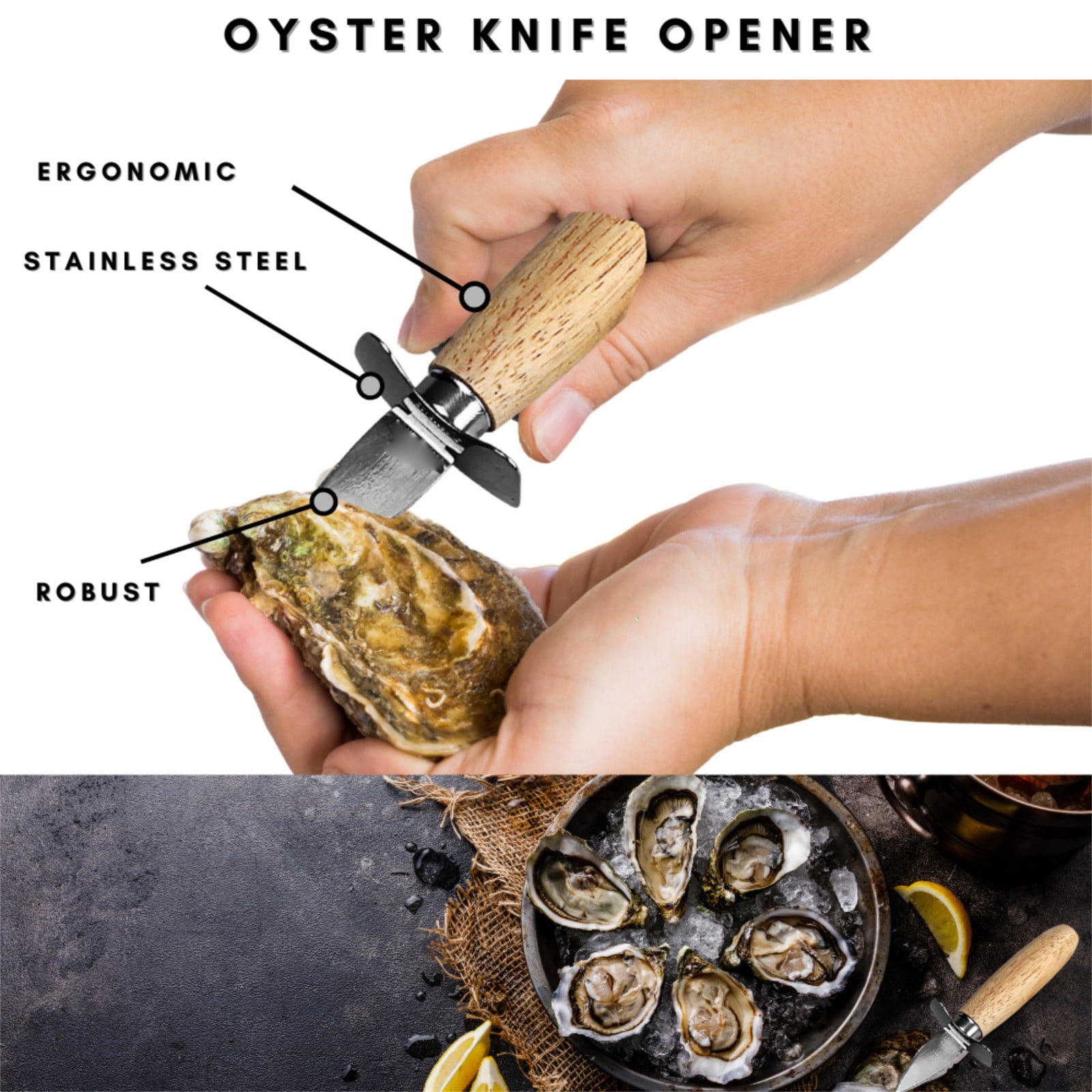 Cutter Tool /Scallop Opener Stainless Steel Wooden Handle Shucking Tool ...