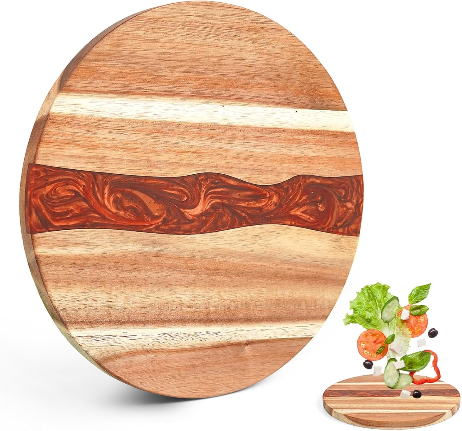 Cutting Board, 9.8 Inch Round Acacia Wood Cutting Board with Resin ...