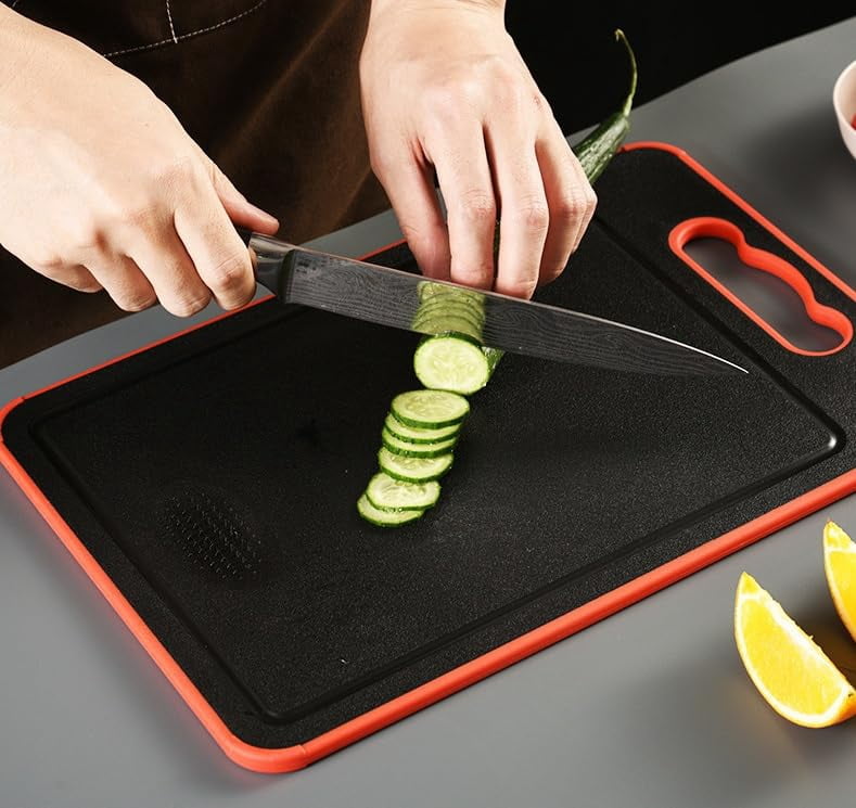 Cutting Board with Defrosting Tray Knife Sharpener, and Spice Grater. 4 ...