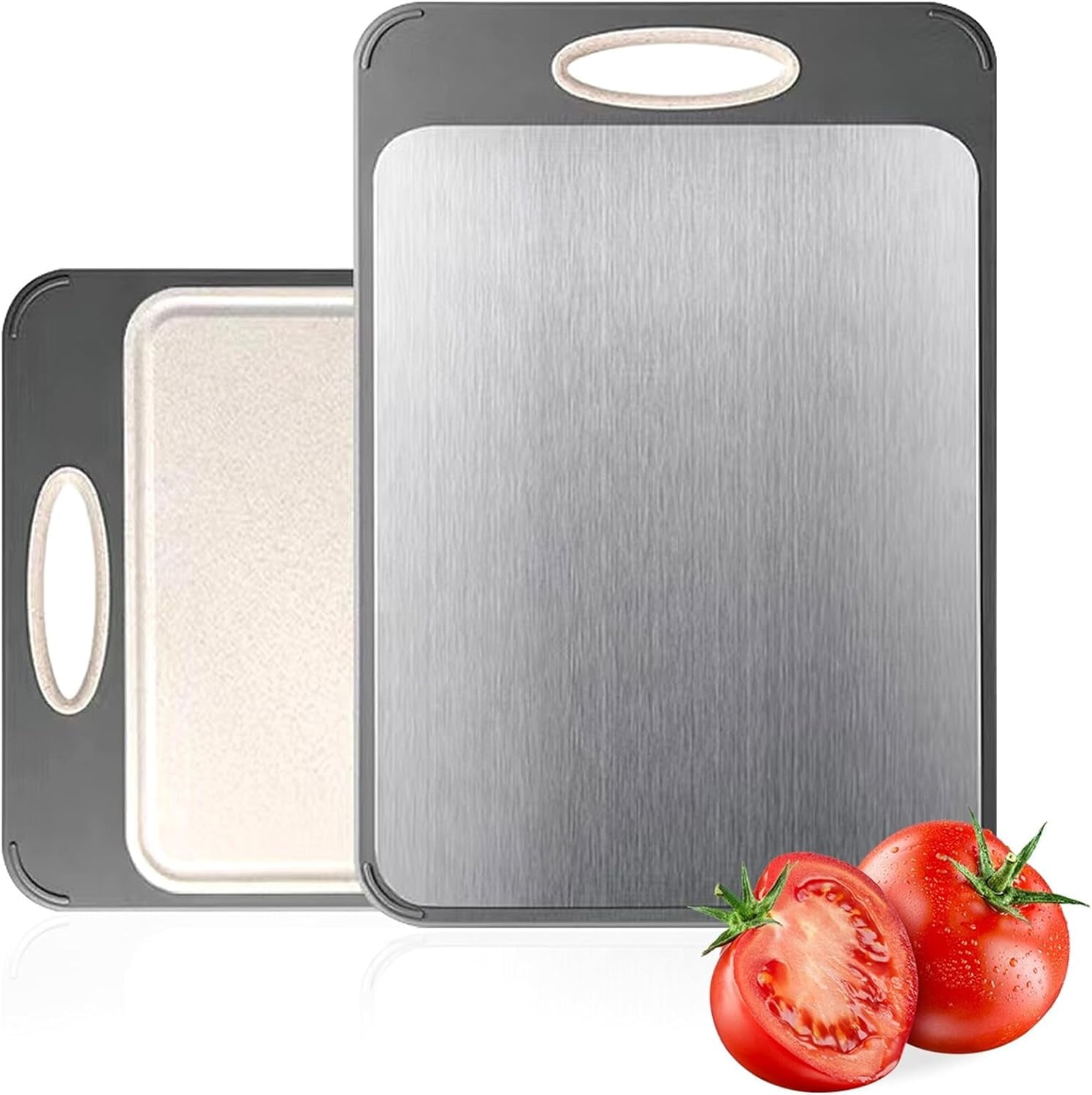 Cutting Board Double Sided,Large Stainless Steel Boards,Wheat Straw ...