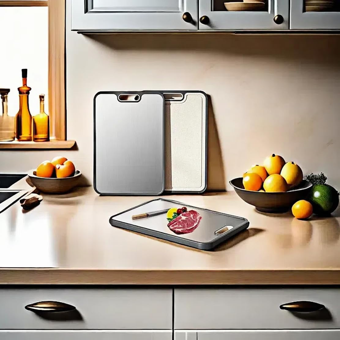 Cutting Board Double Sided,Large Stainless Steel Cutting Boards,Wheat ...