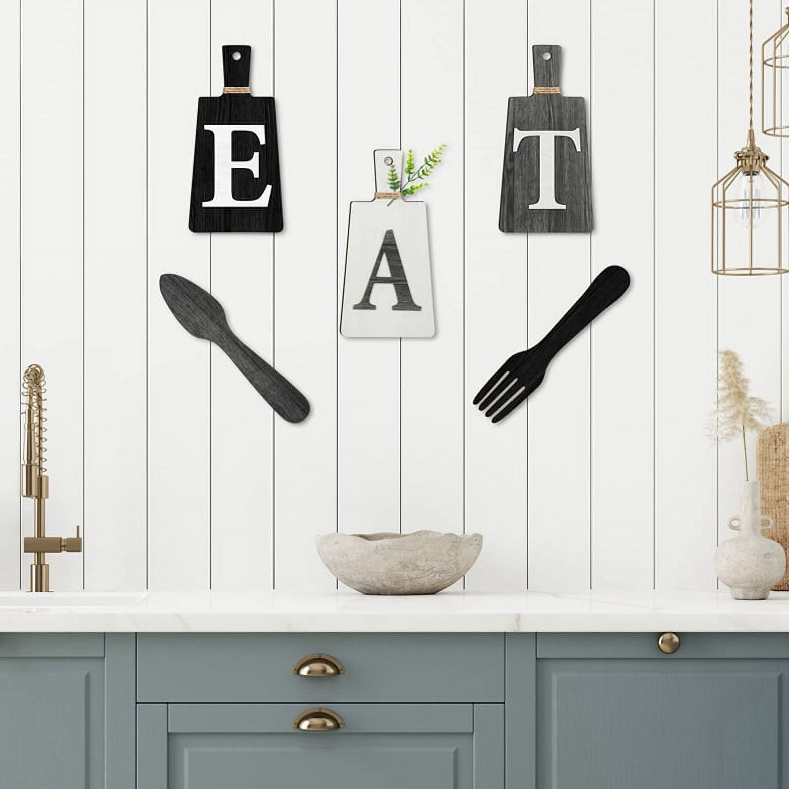 Cutting Board Eat Sign Set Hanging Art Kitchen Eat Sign Fork and Spoon ...