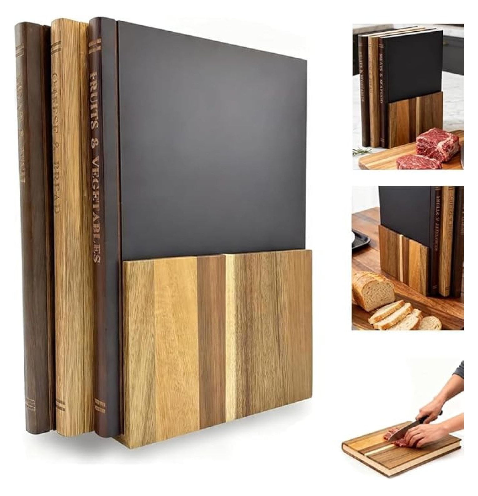 Cutting Board That Looks like Books, Chopping Board Set of 3 with Stand ...
