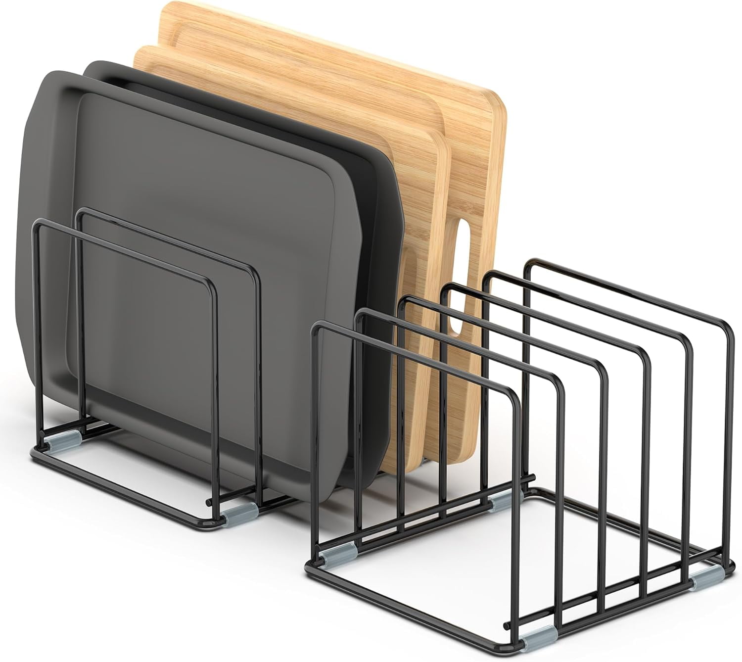 Cutting Board Organizer, [2-Pack] Kitchen Cabinet Organizer, Divided ...