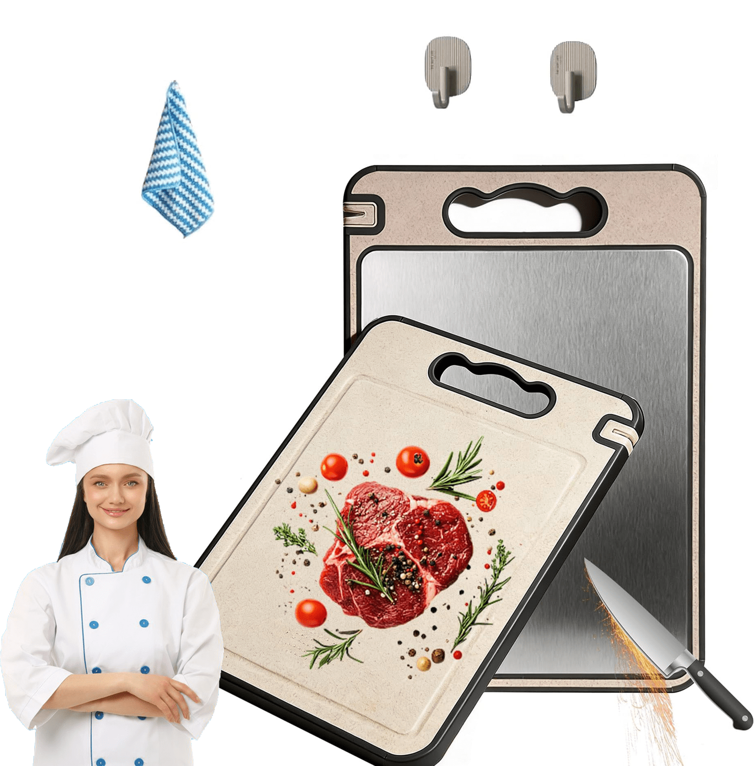 Cutting Board, Titanium Cutting Board with Knife Sharpener, Double ...