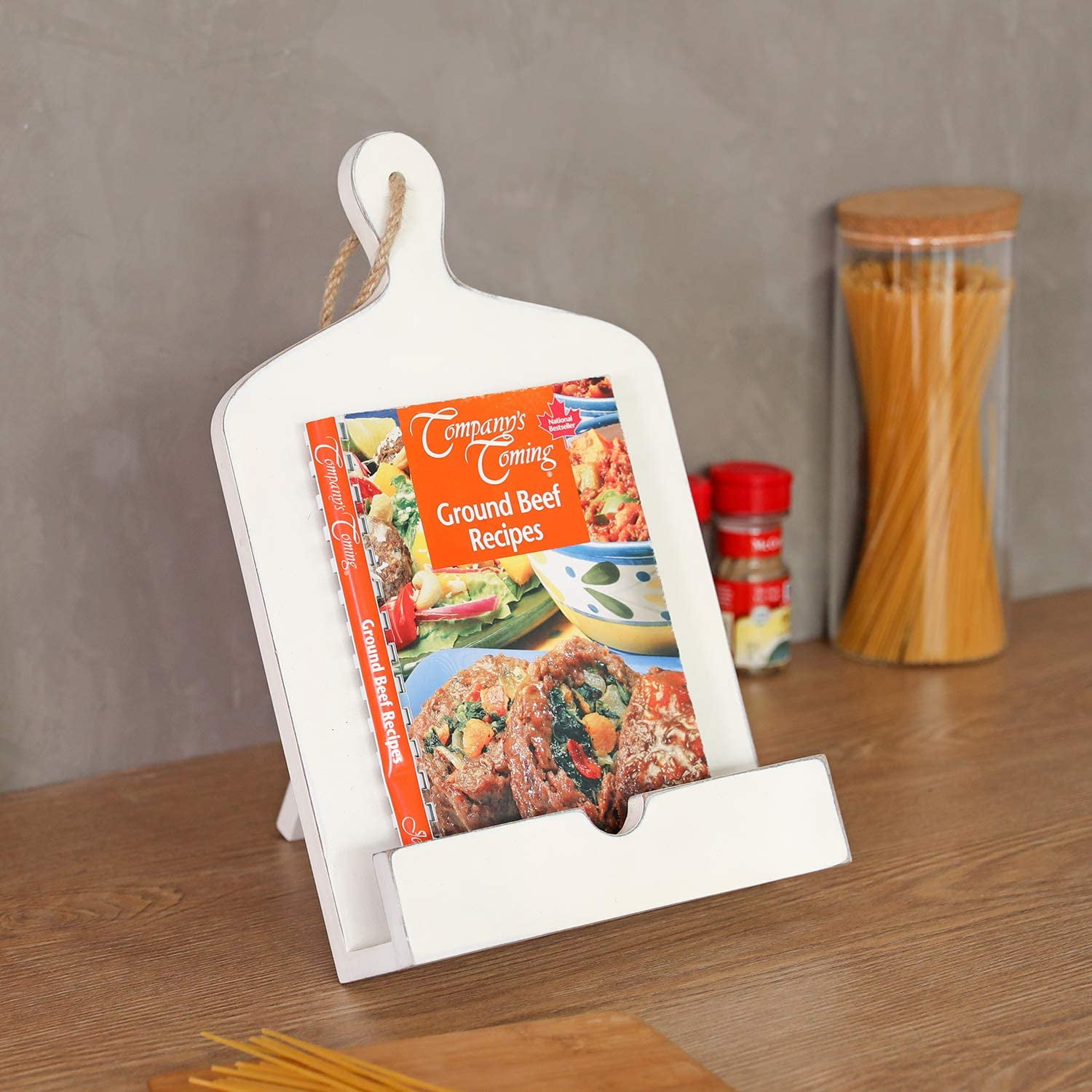 Cutting Board White Wood Cookbook Stand, MyGift Vintage Counter Top ...