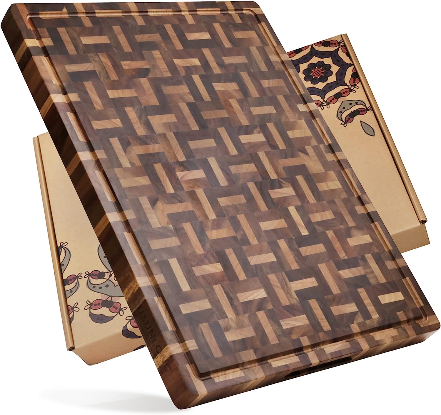 Cutting Board XXL Large End Grain Acacia Wood Mixed With Oak - 24x18x1.5 Inch - Reversible ...