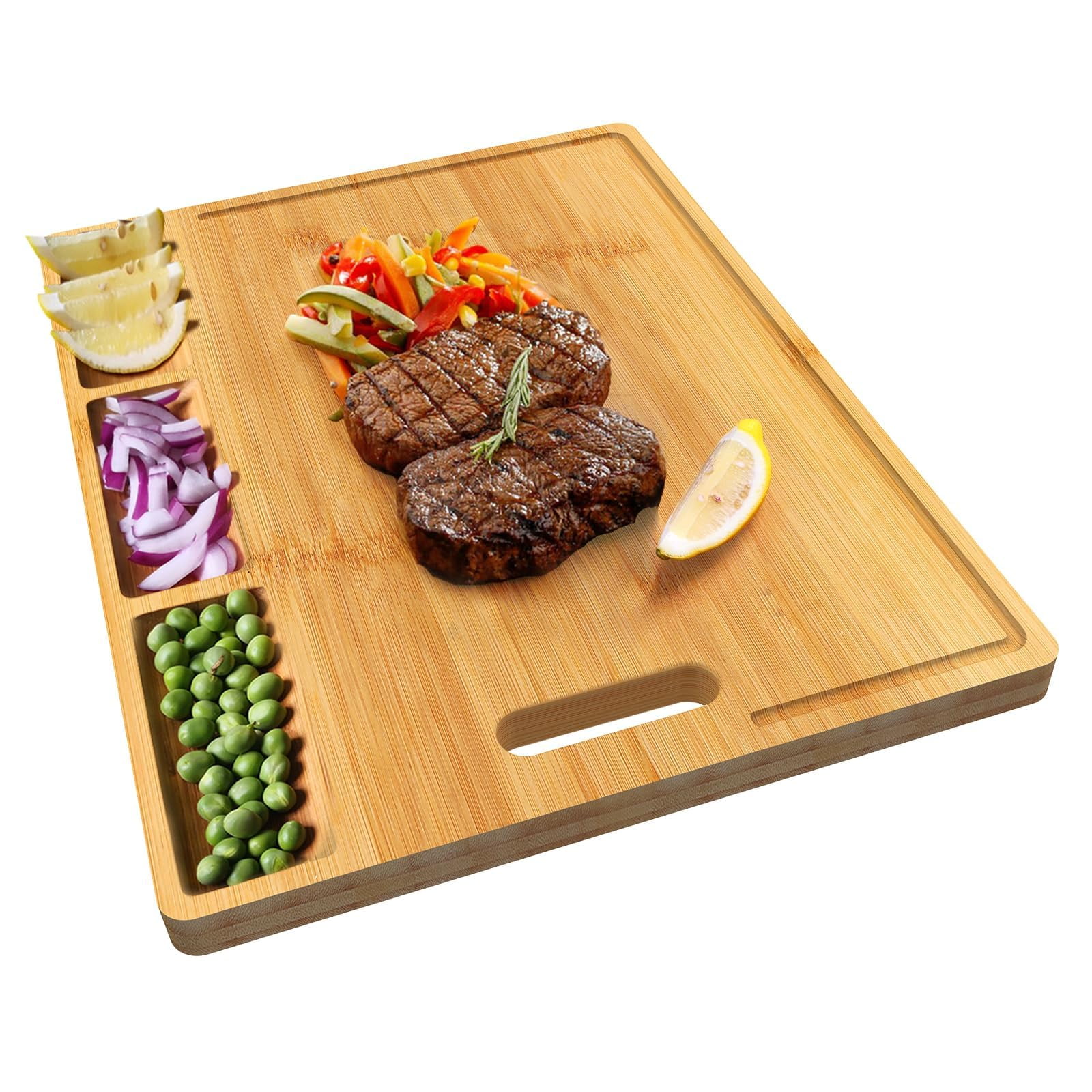 Cutting Boards - Large Bamboo Chopping Board - Built-In 3 Compartments ...