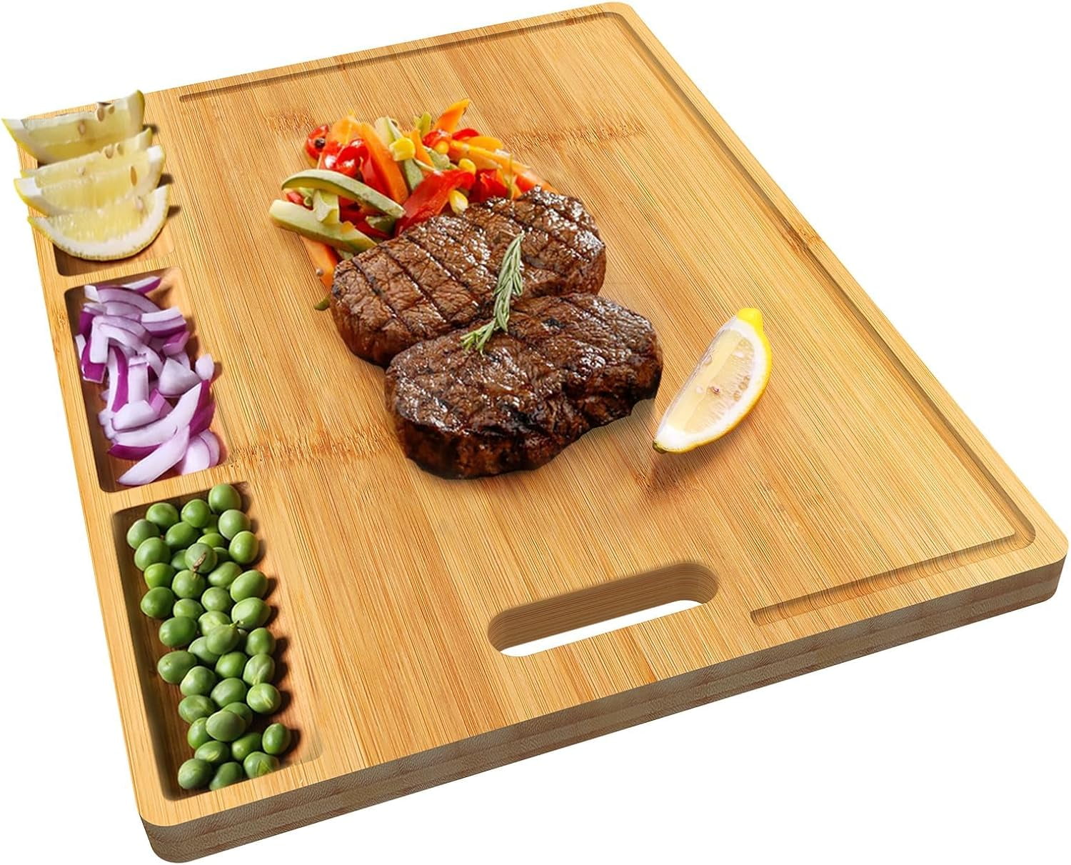 Cutting Boards,Large Bamboo Chopping Board, Built-In 3 Compartments And ...