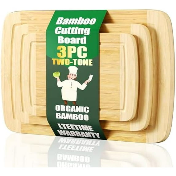 Cutting Boards for Kitchen (3-Piece)-Large Bamboo/Wood Cutting Board Non Toxic for Chopping Meat ...