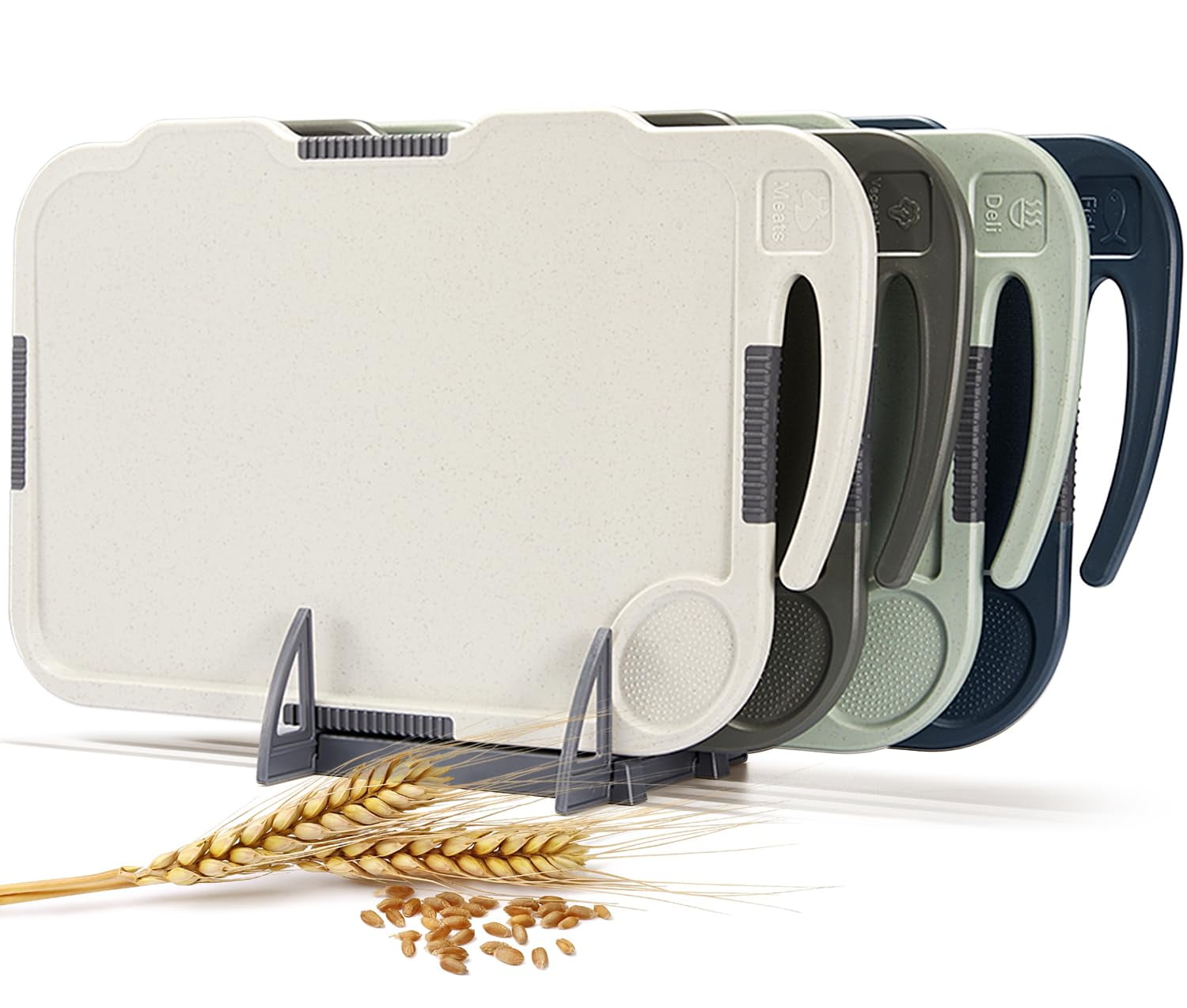 Cutting Boards for Kitchen Set of 4, Wheat Straw PP Plastic Chopping ...
