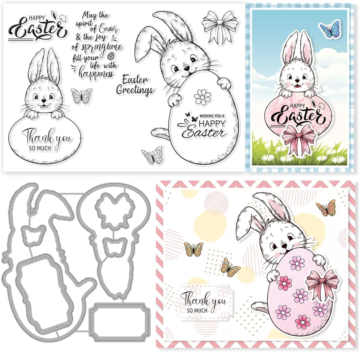 "Cutting Dies and Clear Stamps Set Cartoon Bunny Die Cut Easter Egg ...