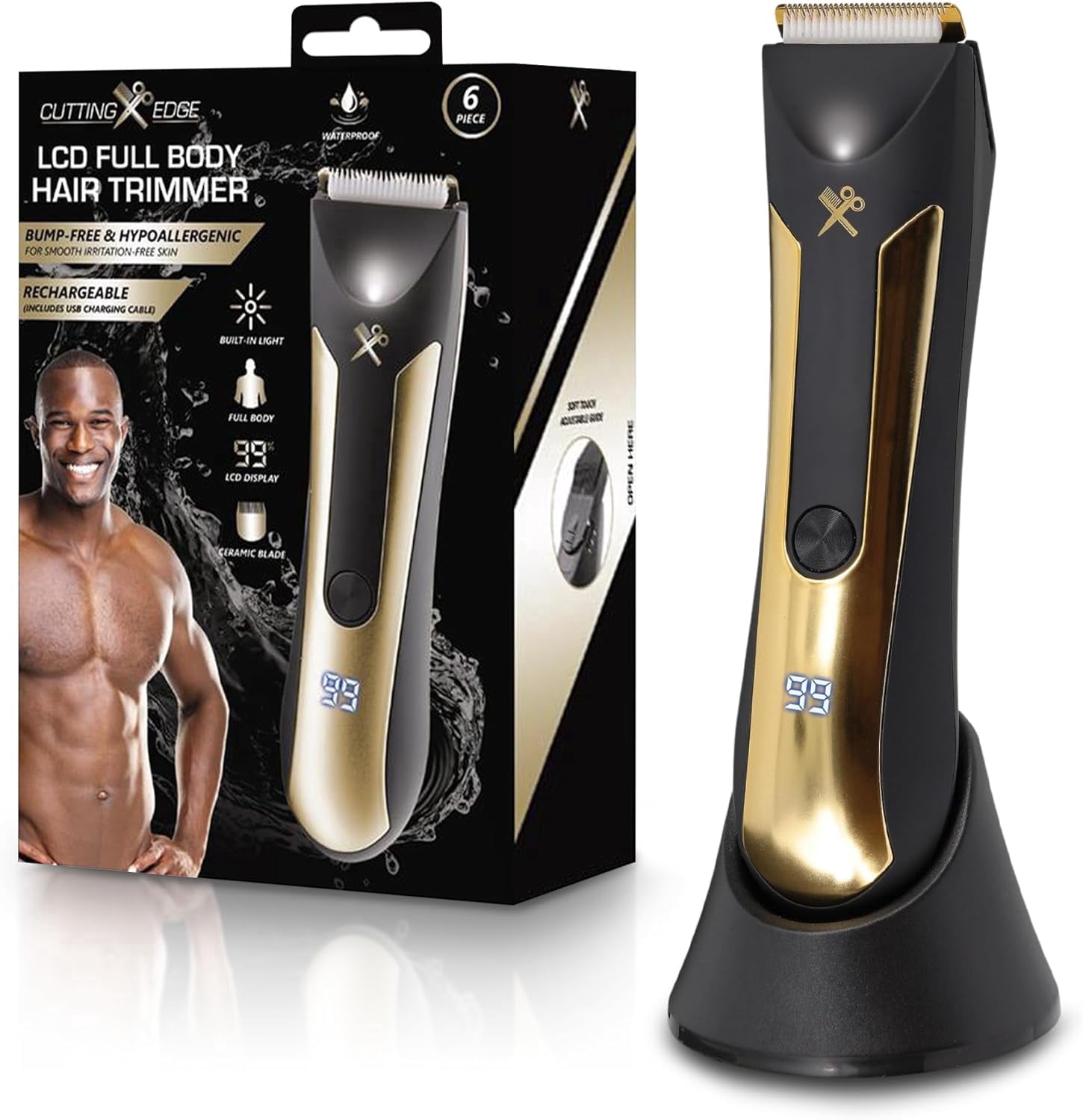Cutting Edge 6-Piece Waterproof Full Body Hair Trimmer for Men with LCD ...