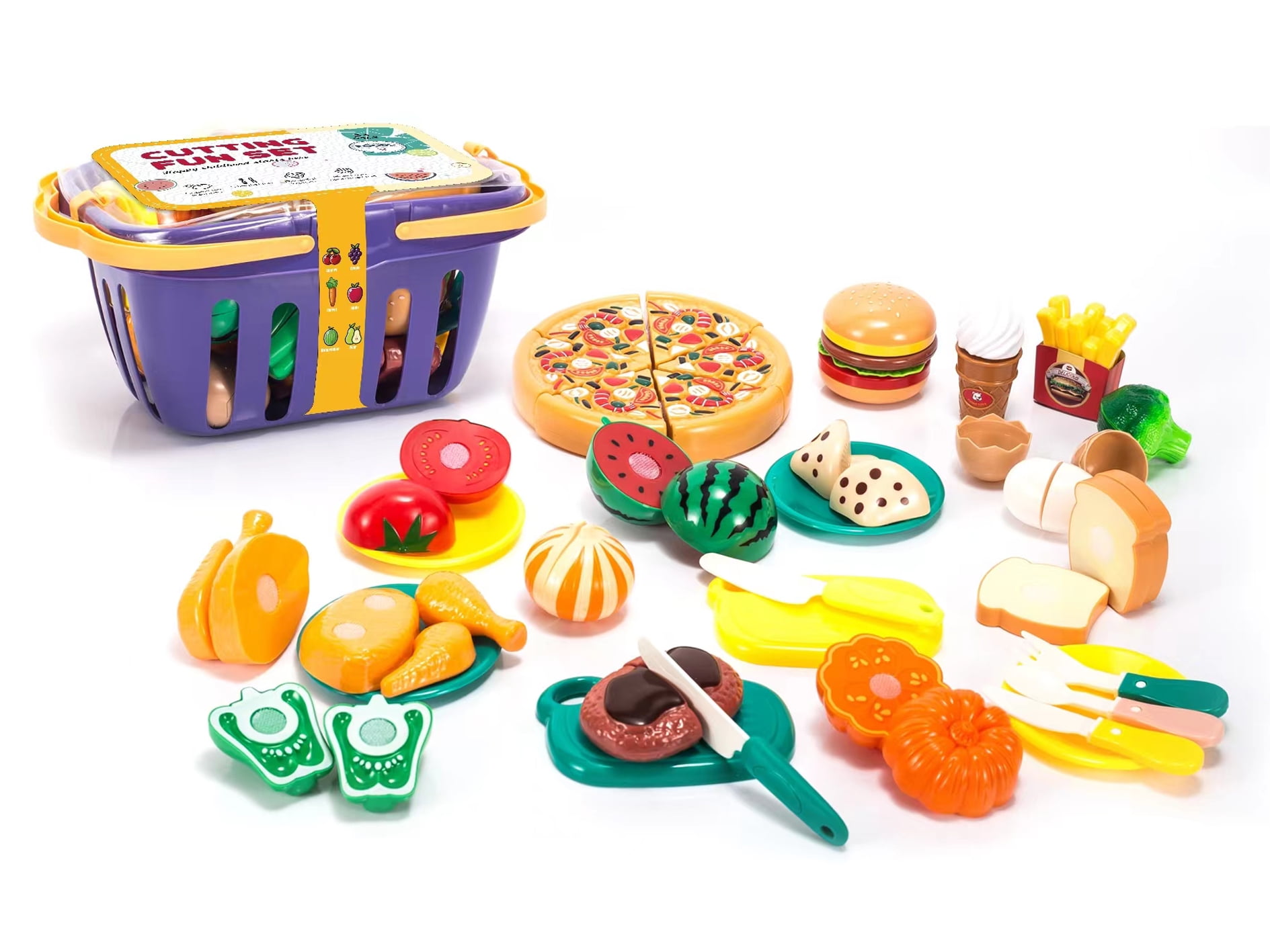 Cutting Food Play Set toys with basket, for Kids Pretend Kitchen Toys ...
