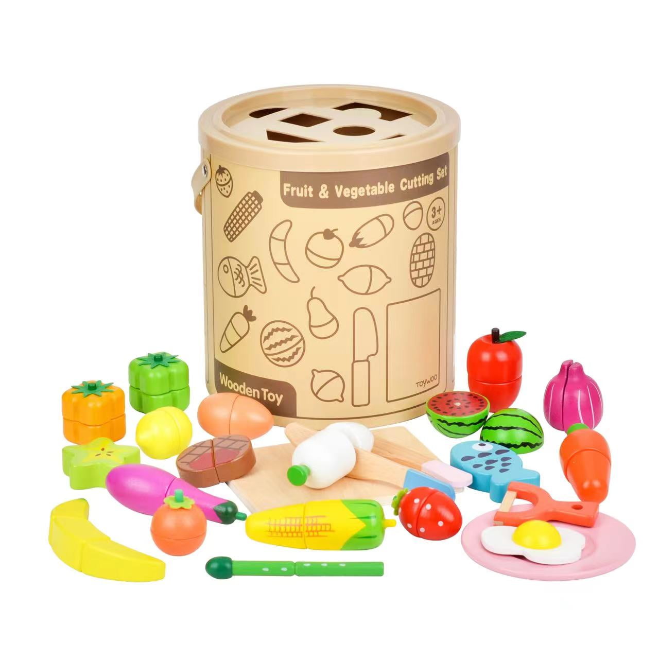 Cutting Fruit Vegetables Magnetic Wooden Play Food Set Durable Cutting ...