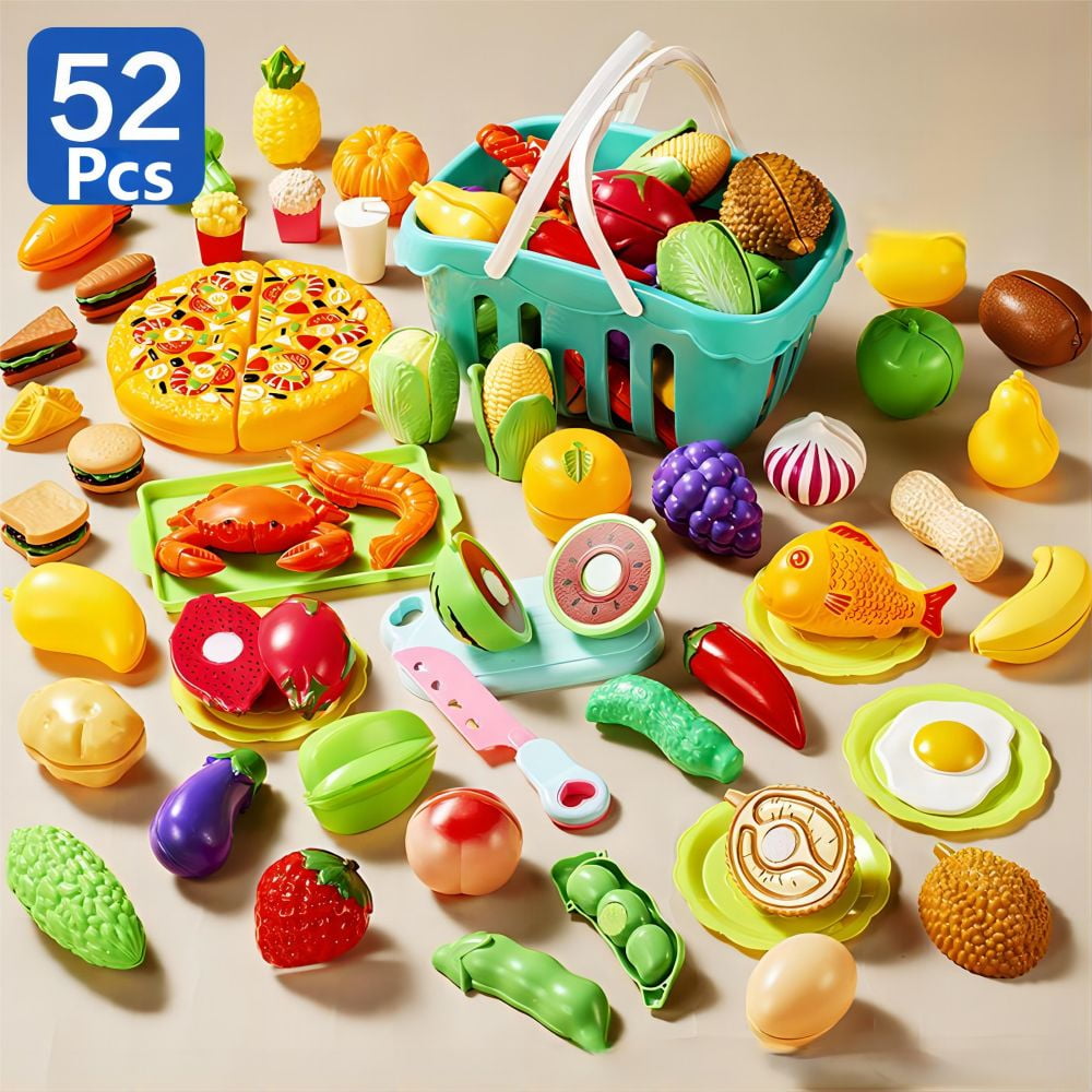 Cutting Fruits Vegetables Toy Set with Cutting Board Cooking Pretend ...