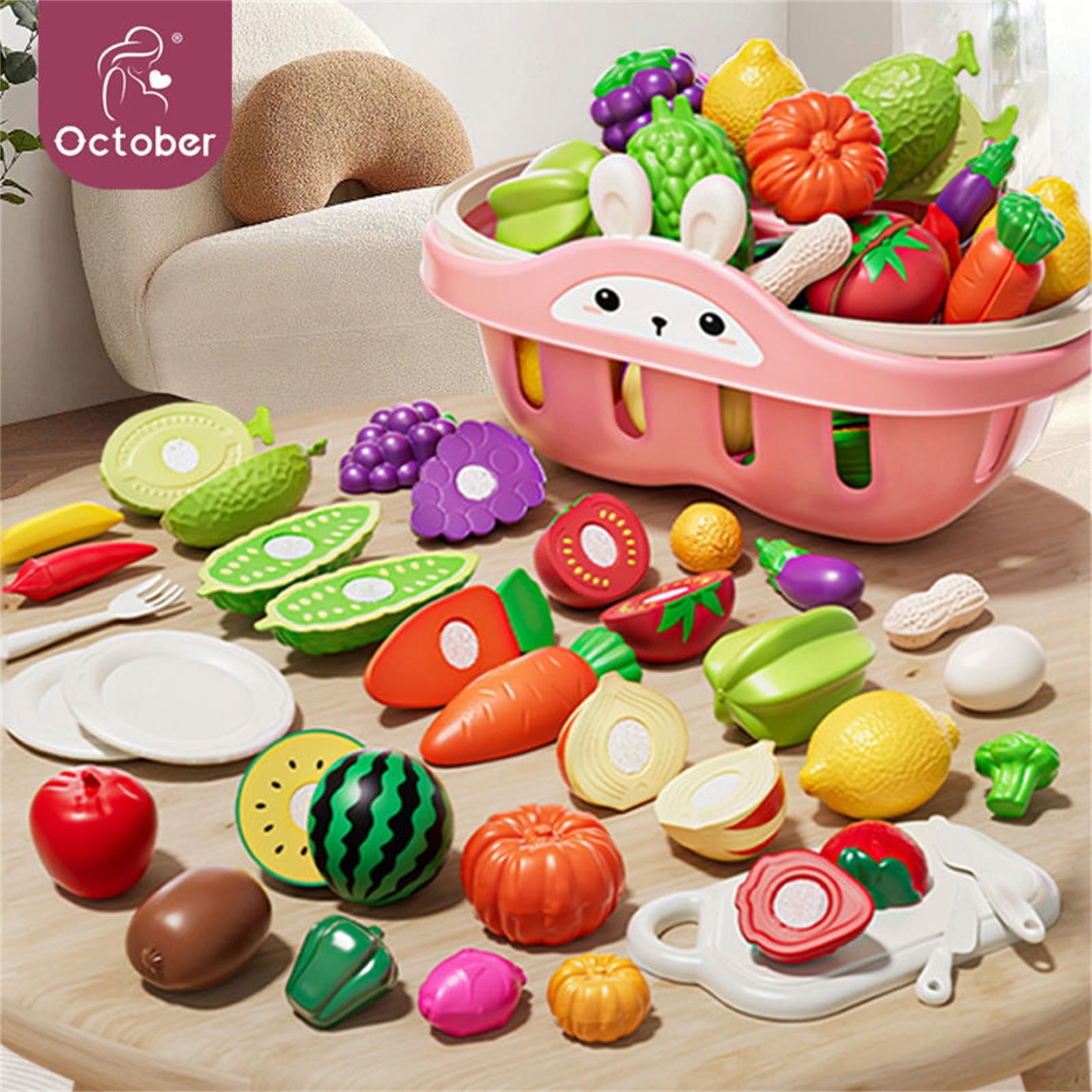 Cutting Play Food Set Kitchen Pretend - Grocery Basket Toys Food for ...