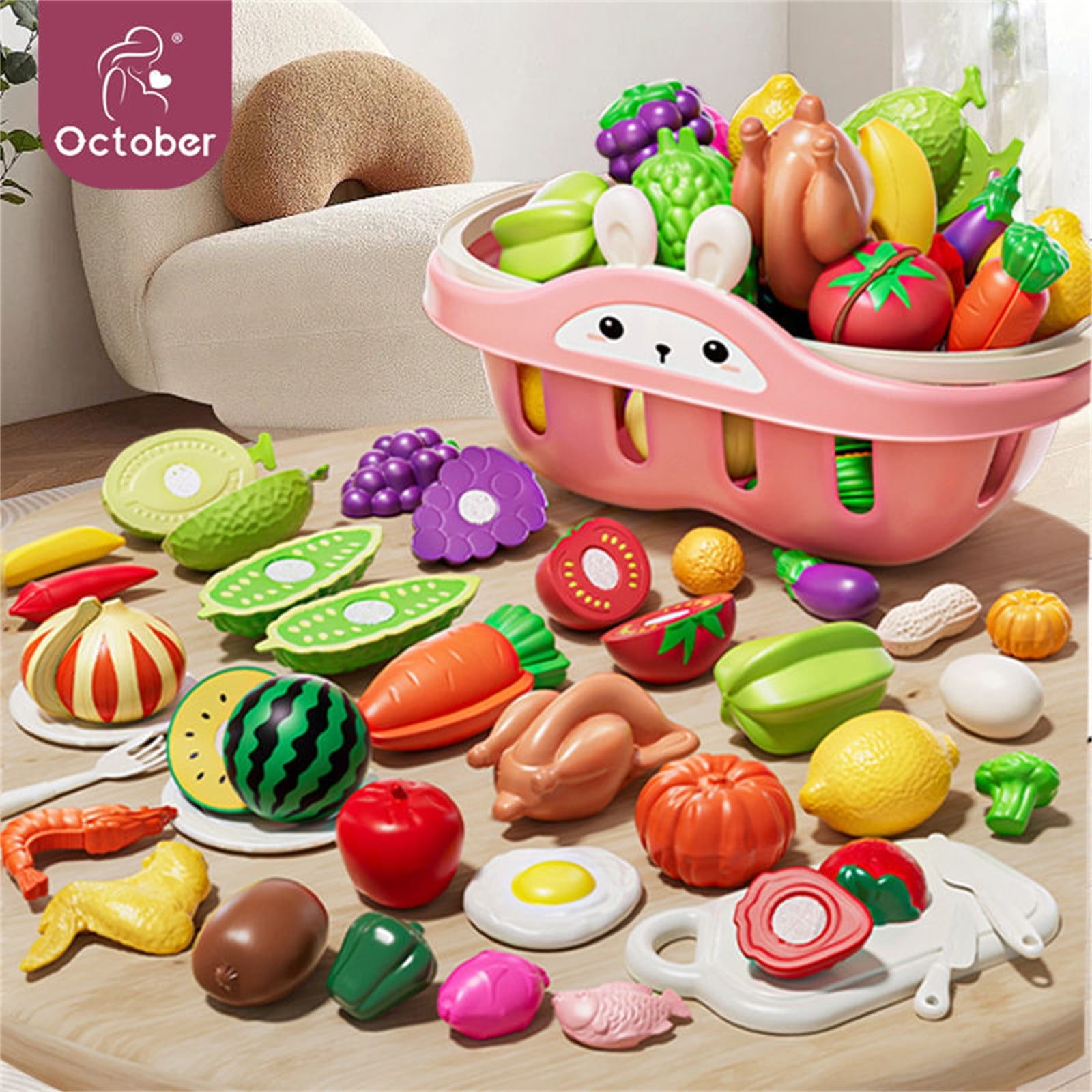 Cutting Play Food Set Kitchen Pretend - Grocery Basket Toys Food for ...