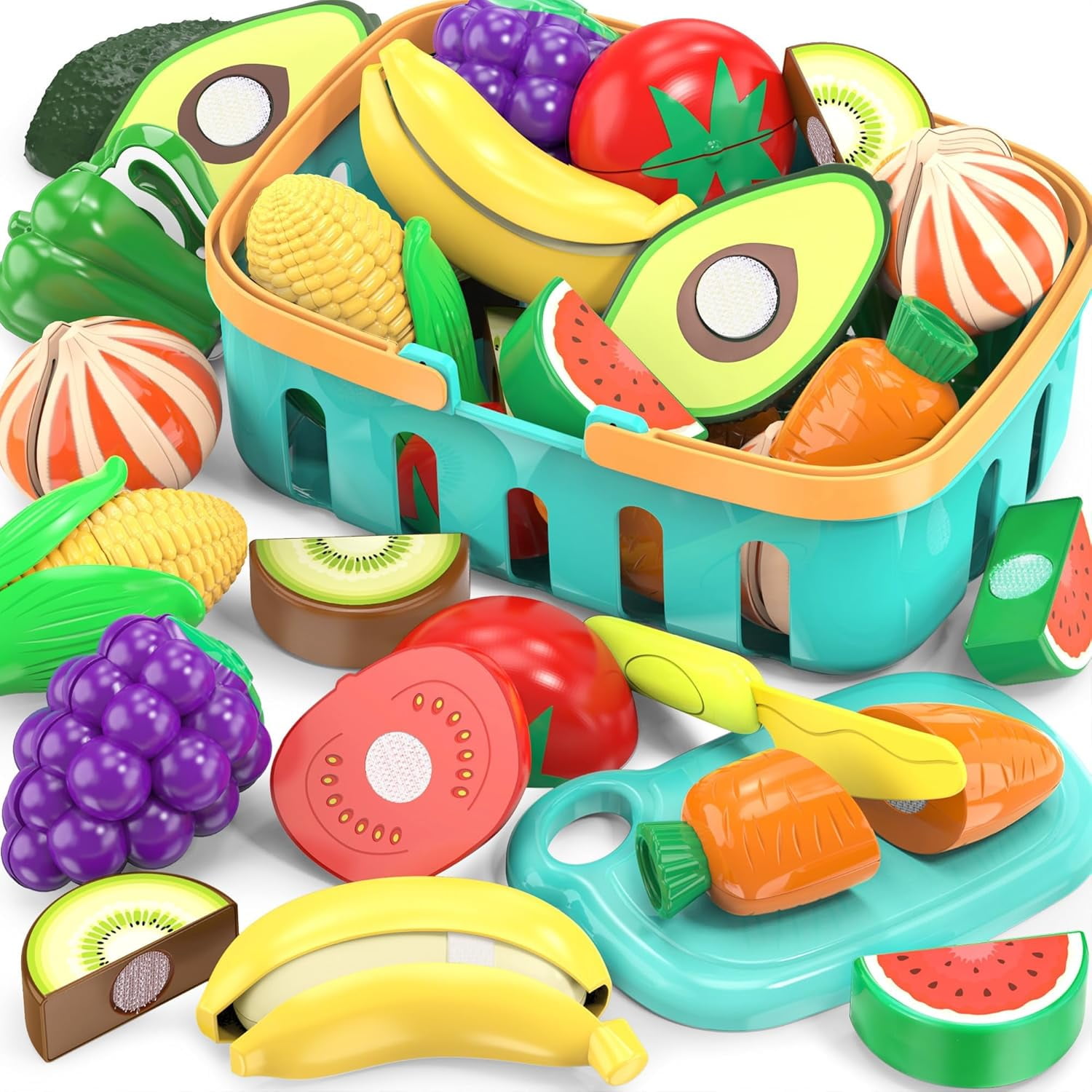 Cutting Play Food Toy For Multiple Kids withStorage Baskets(Purple&blue ...