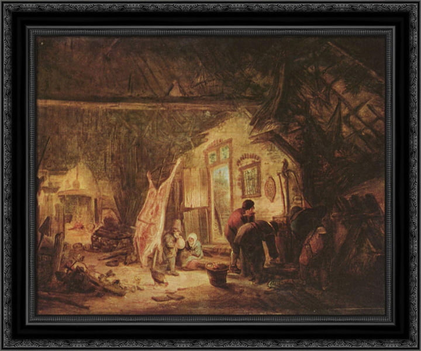 Cutting Pork Carcass 24x20 Black Ornate Wood Framed Canvas Art by ...