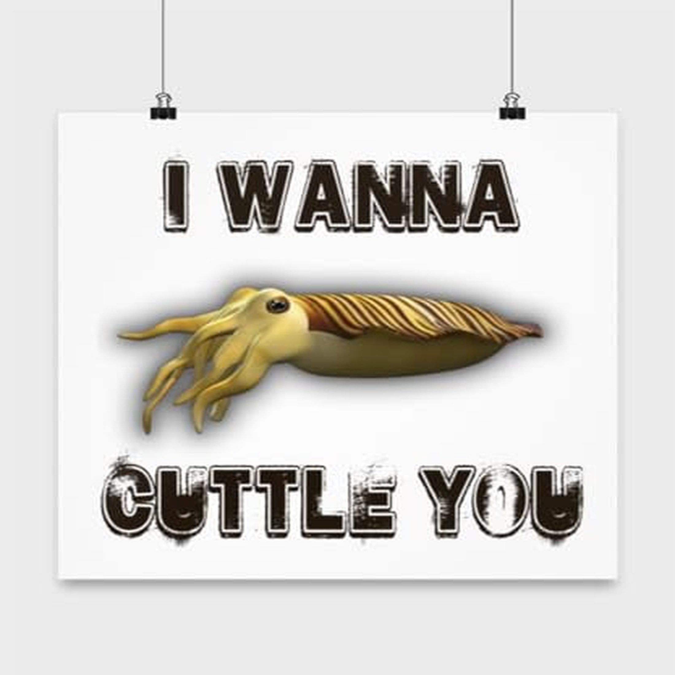 Cuttlefish Poster, I Wanna Cuttle You, Love Wall Art Gift, White 13x13in Poster - Walmart.com