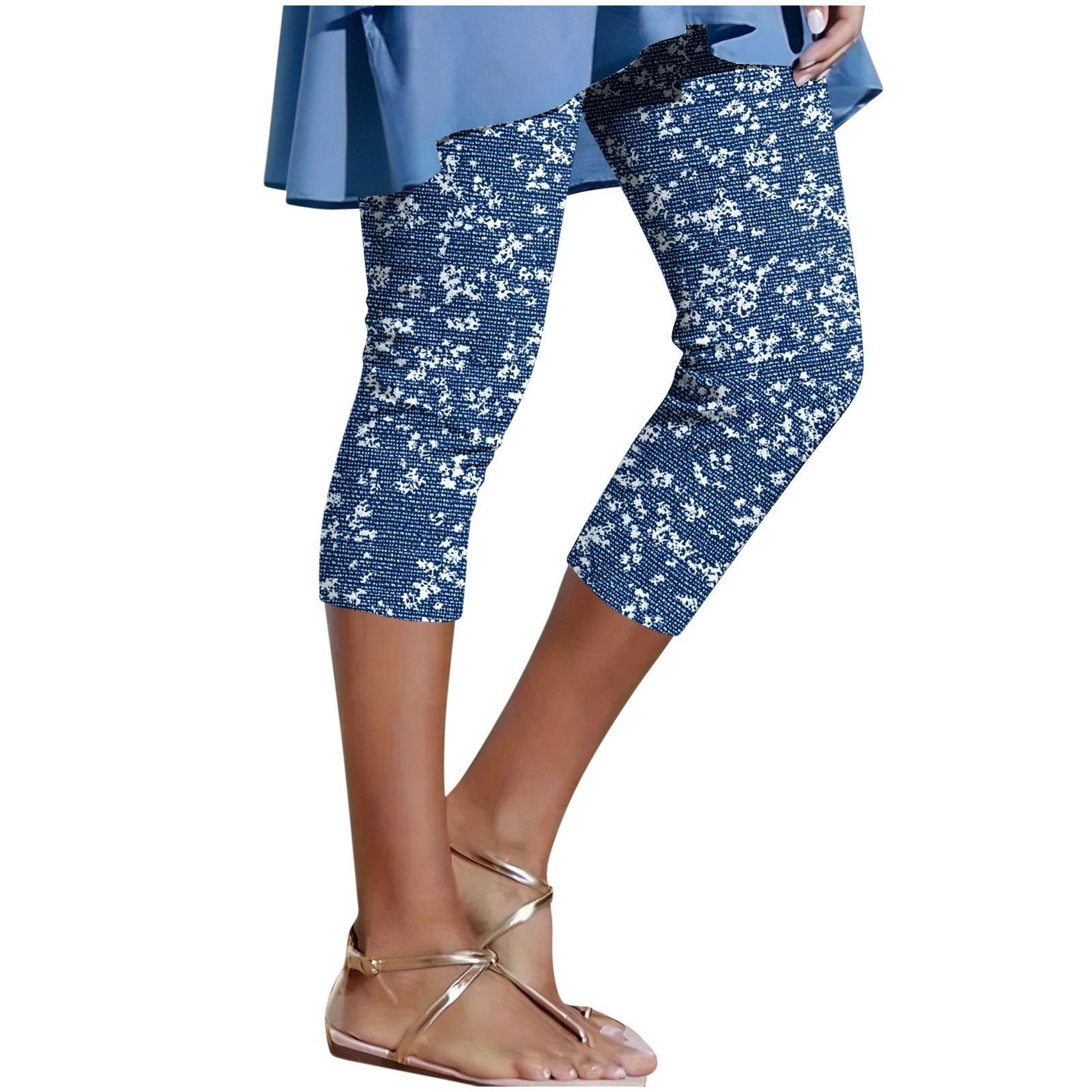Cutuoiiu Denim-Look Print Women's Capri Leggings Stretchy High Waisted ...