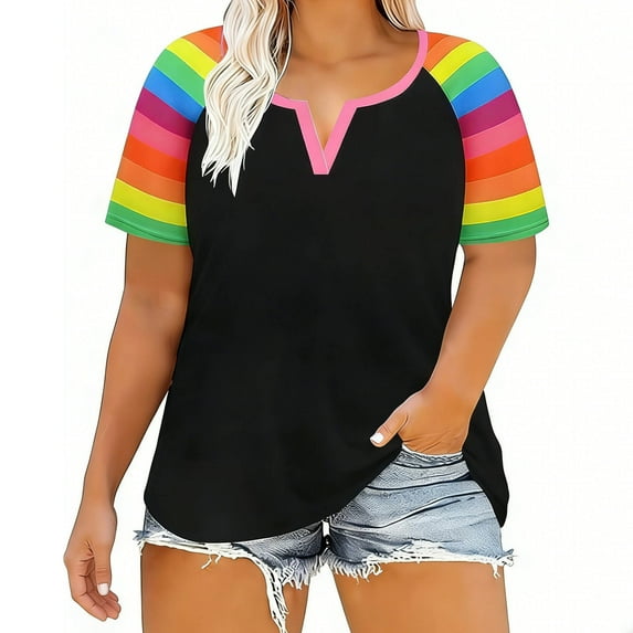 Cutuoiiu Plus Size Shirts for Women Summer Short Sleeve V-Neck Casual ...