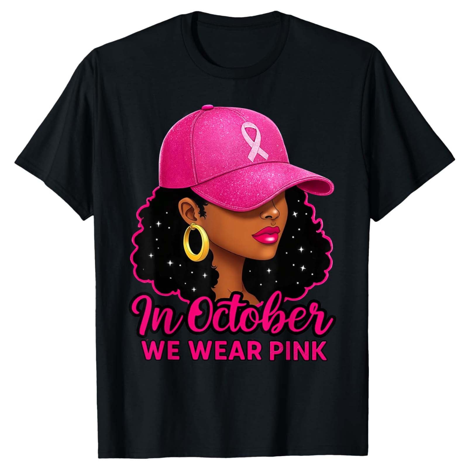 Cutuoiiu Women's Breast Cancer Awareness Ribbon Fashion Loose Round ...