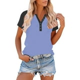 Cutuoiiu Women's Button V-neck Solid Color Short Sleeve Loose Casual T ...