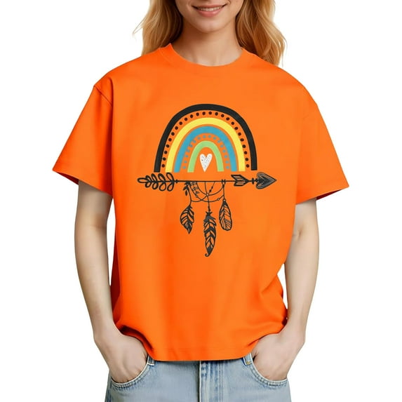 Cutuoiiu Women's Casual Heart Handprint Print Short Sleeve Summer Tops ...