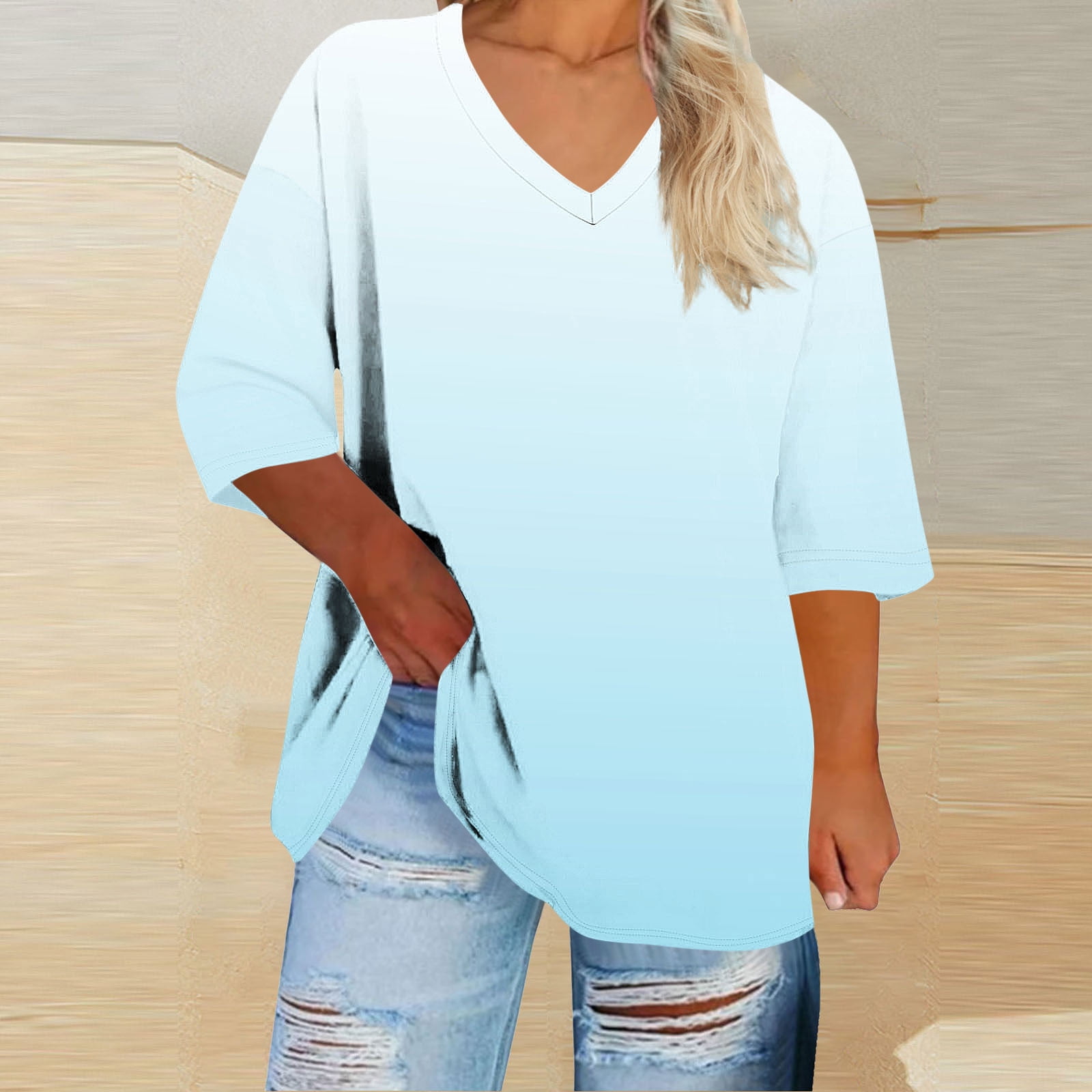 Cutuoiiu Women's Casual Plus Size Colorful Printed 3/4 Sleeve Loose ...