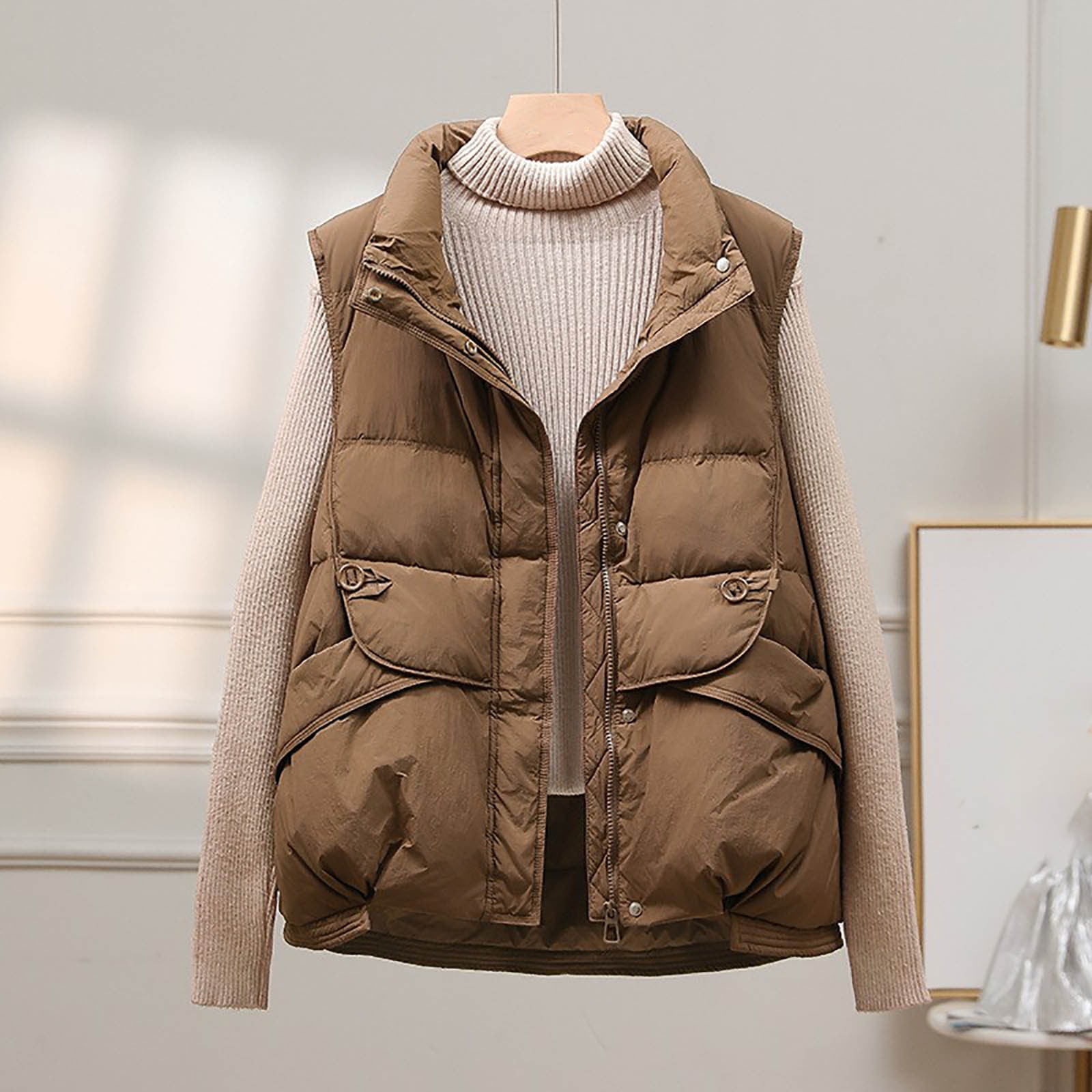 Cutuoiiu Women's Casual Quilted Puffer Jackets Stand Collar Button and ...