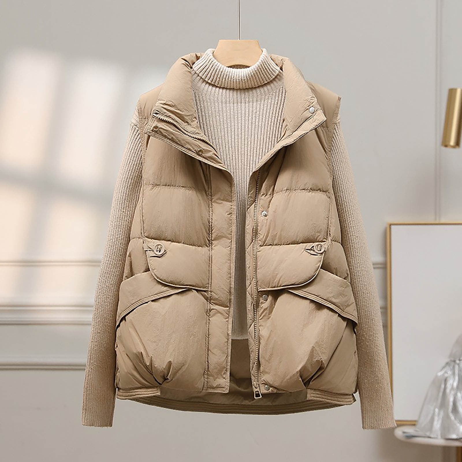Cutuoiiu Women's Casual Quilted Puffer Jackets Stand Collar Button and ...