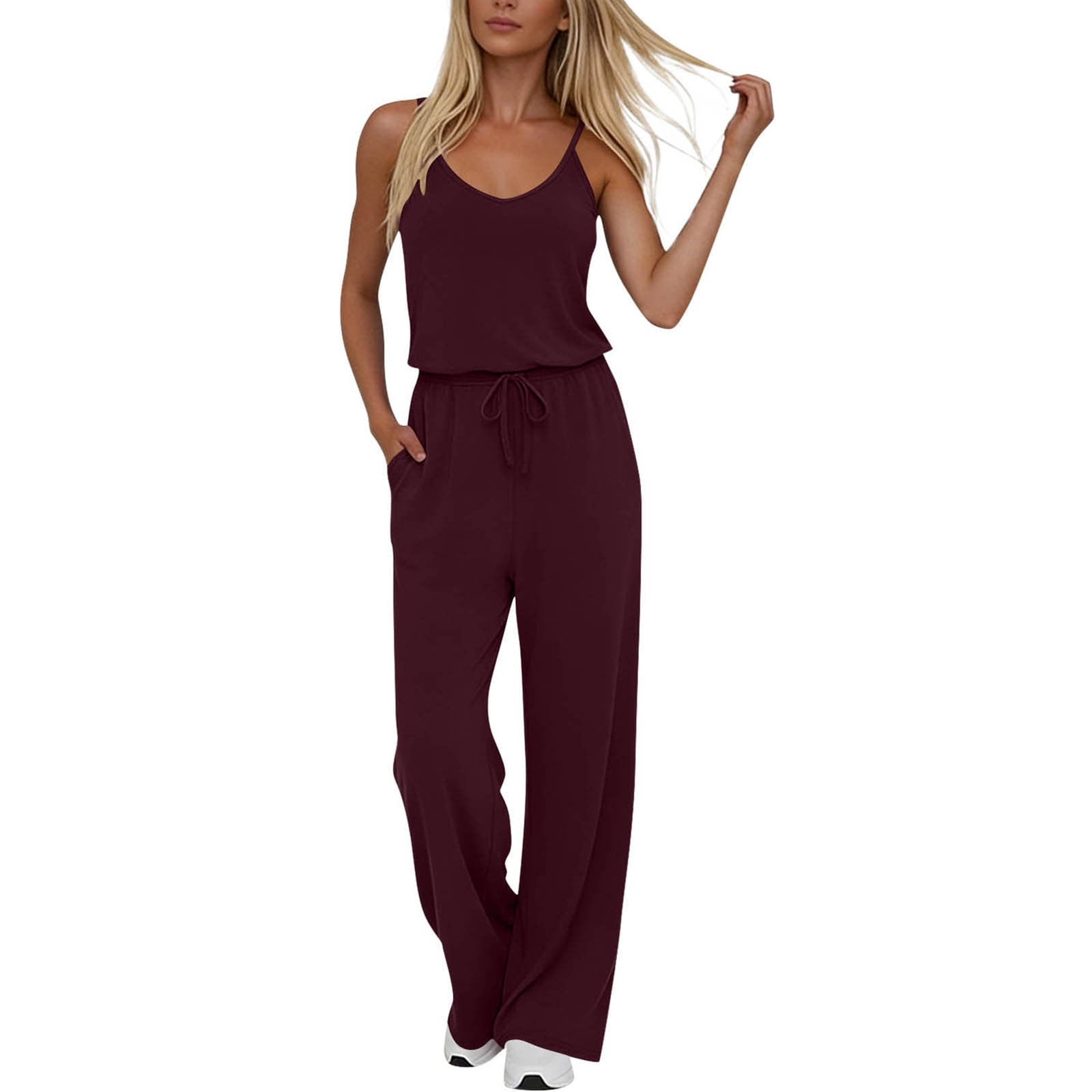 Cutuoiiu Women's Casual Solid Color V Neck Adjustable Spaghetti Strap ...