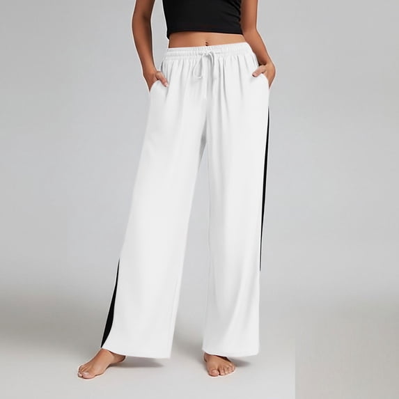 Cutuoiiu Women's Casual Summer Linen Blend Pants Solid Color Elastic ...
