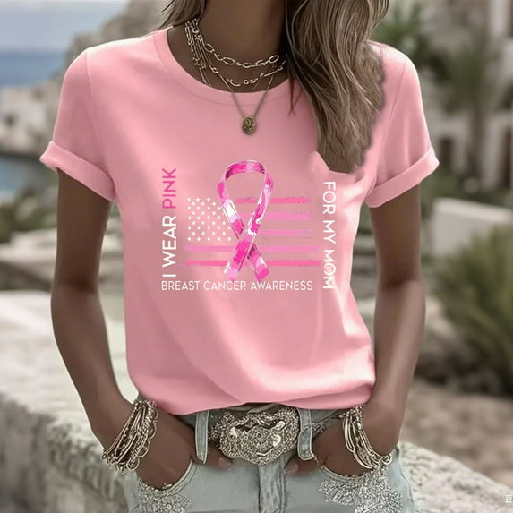 Cutuoiiu Women's Casual and Fashionable Breast Cancer Awareness Printed ...