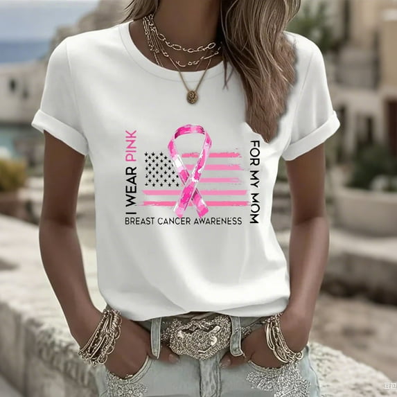 Cutuoiiu Women's Casual and Fashionable Breast Cancer Awareness Printed ...