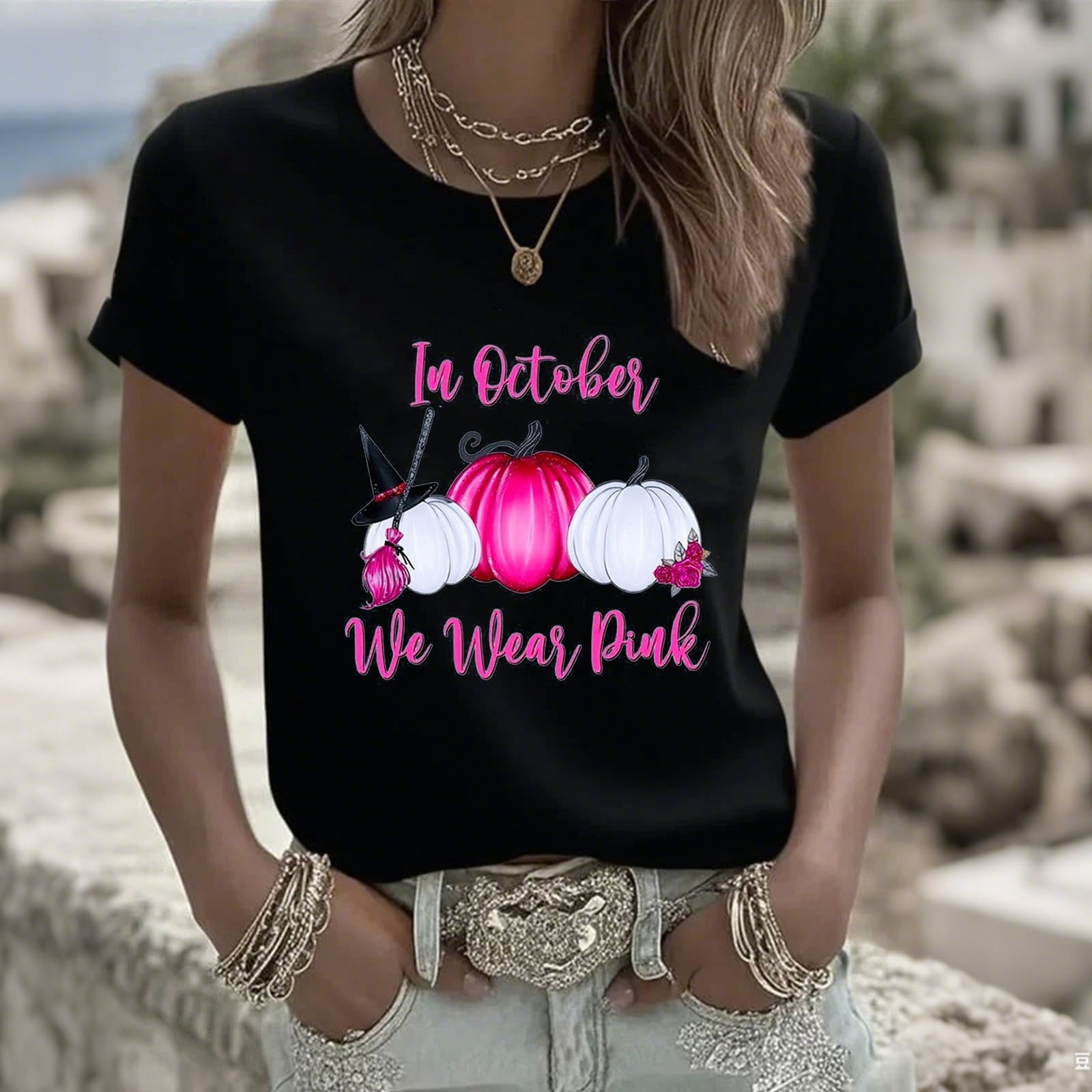 Cutuoiiu Women's Casual and Fashionable Breast Cancer Awareness Printed ...
